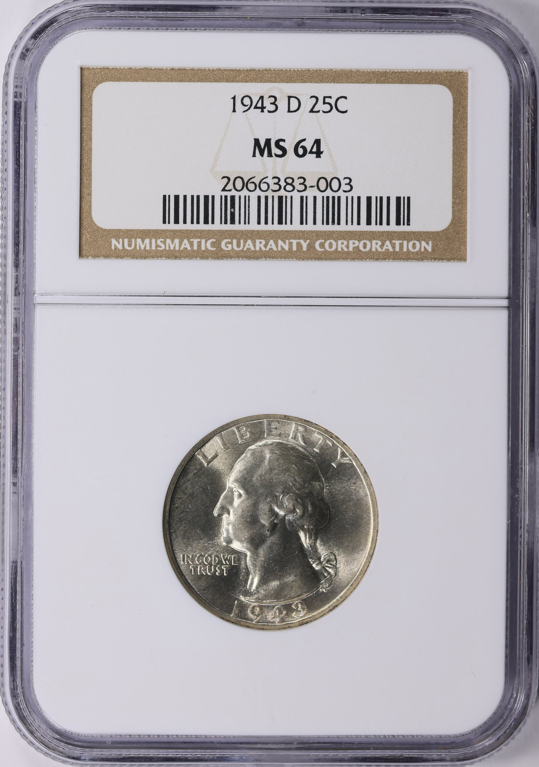 1943-D Washington Quarter NGC MS-64 (Item 1820946) | GreatCollections Coin Auctions