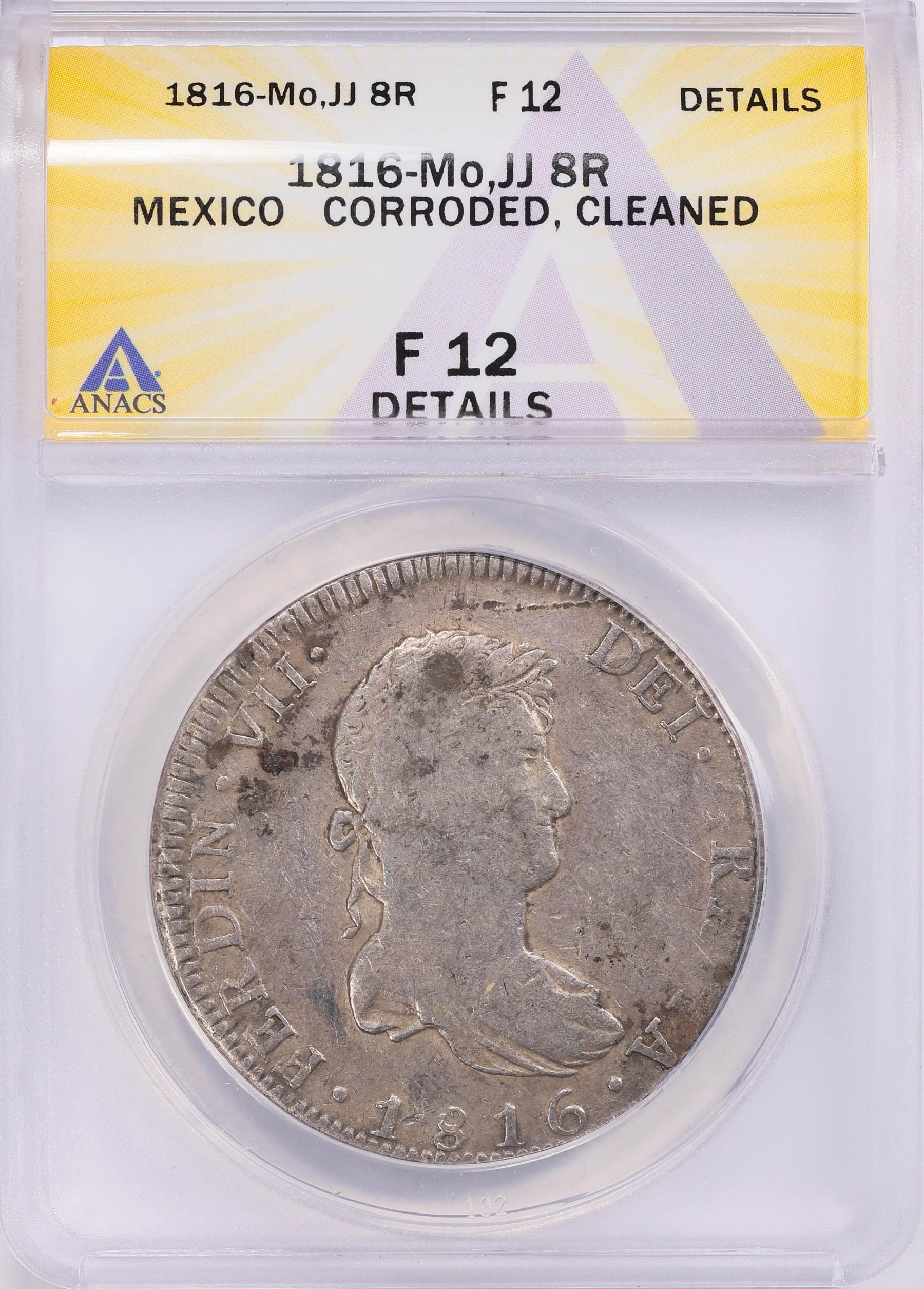 Mexico 1816-Mo JJ Silver 8 Reales KM-111 ANACS F-12 Details (Item ...