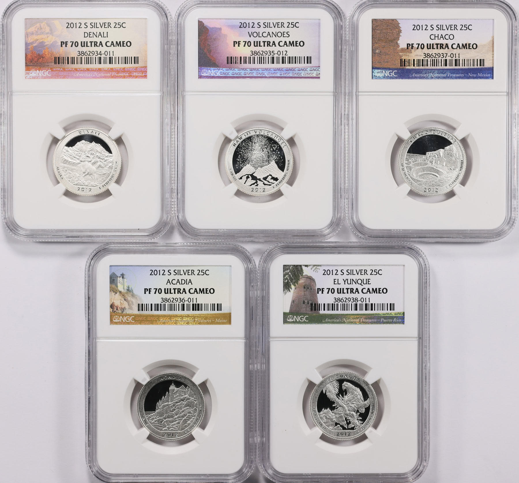 2012-S America the Beautiful Quarter Set Silver NGC Proof-70 UC (5 ...
