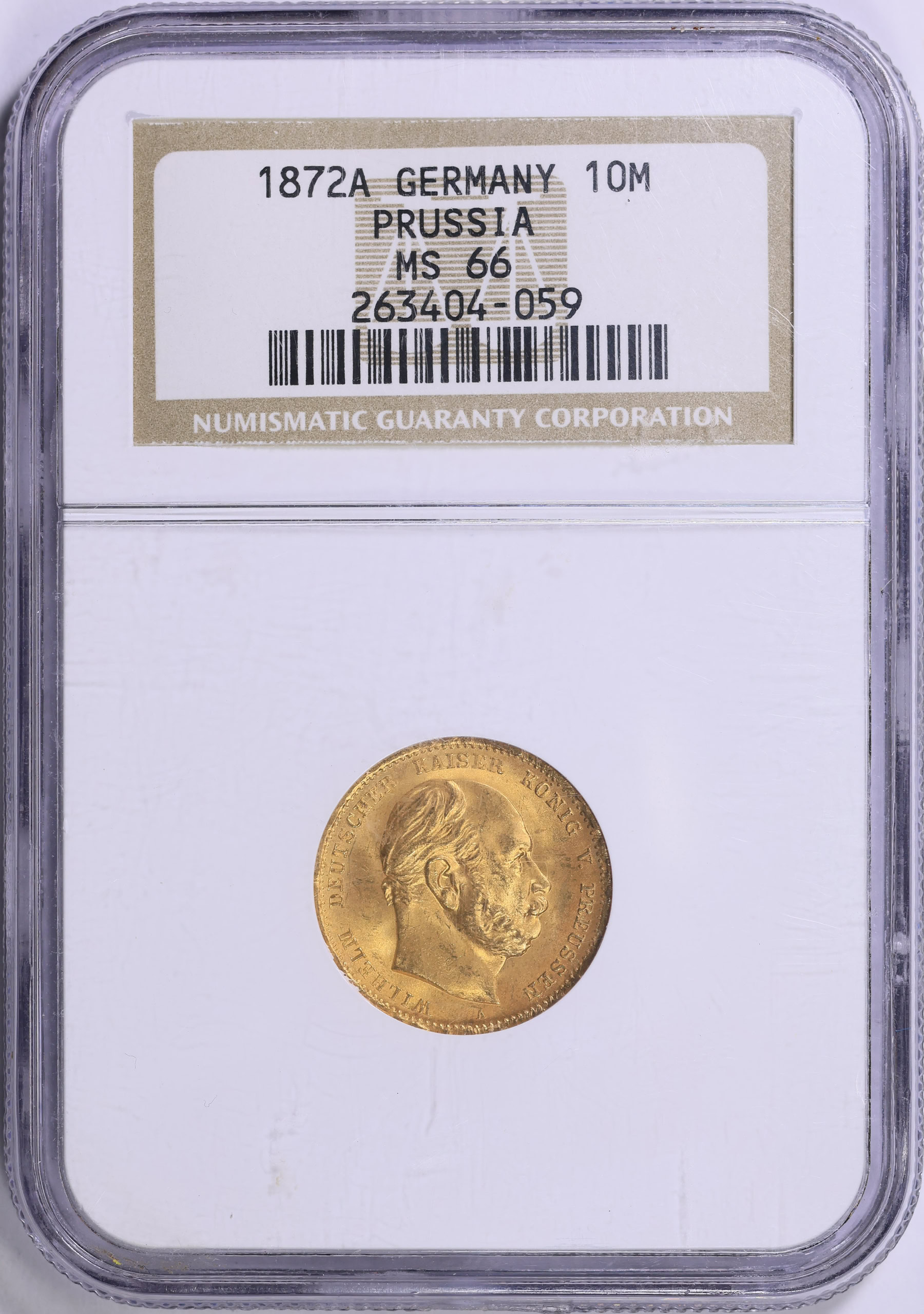 Germany - Prussia 1872-A Gold 10 Marks KM-502 NGC MS-66 (AGW = 0.1152 ...