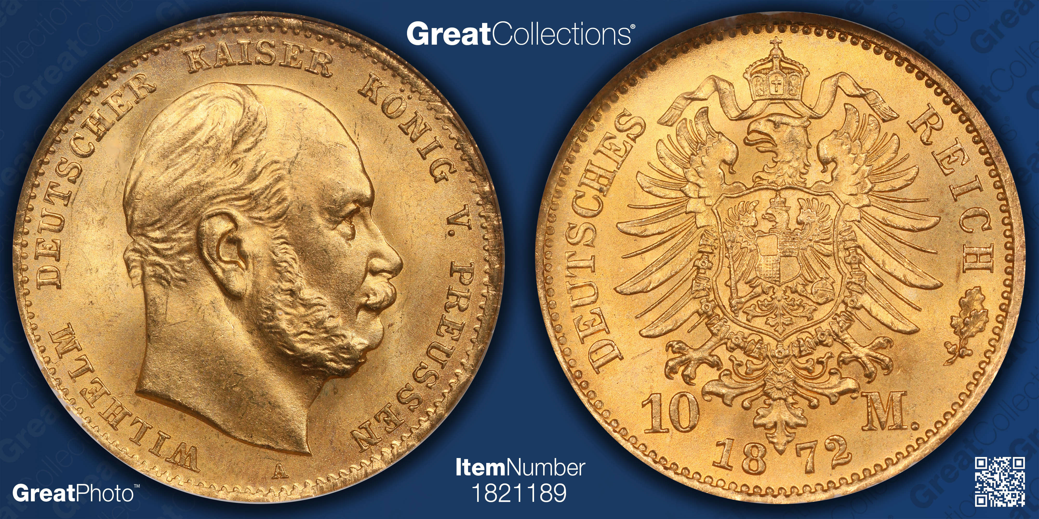 Germany - Prussia 1872-A Gold 10 Marks KM-502 NGC MS-66 (AGW = 0.1152 ...