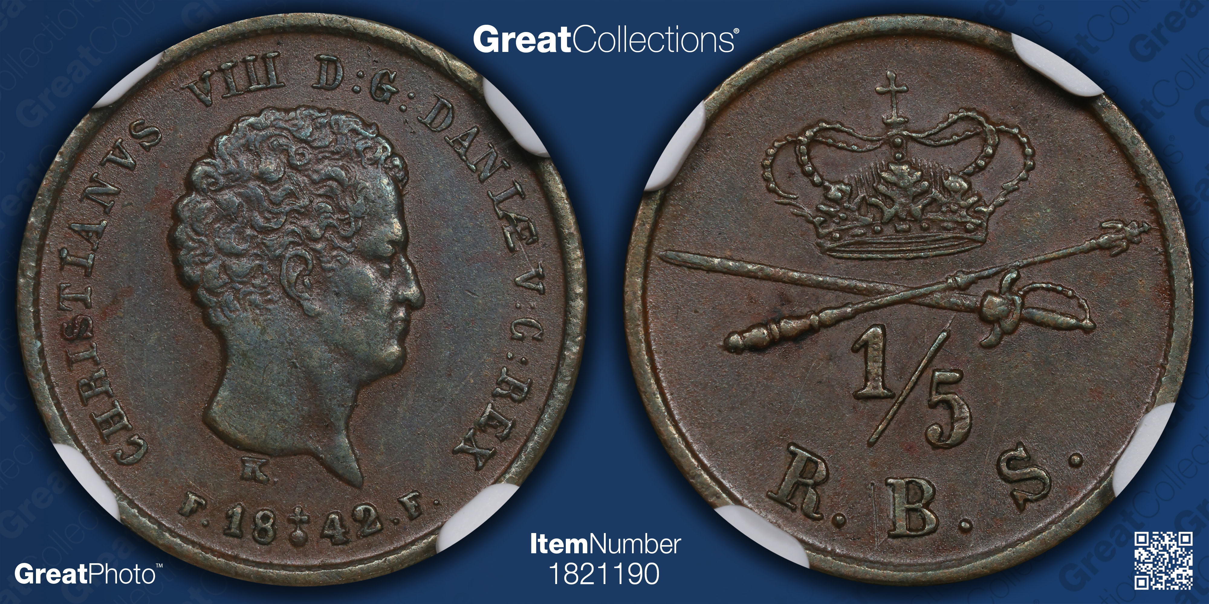 Denmark 1842-FF 1/5 Rigsbankskilling KM-724 NGC MS-62 BN (Item 1821190) | GreatCollections Coin ...
