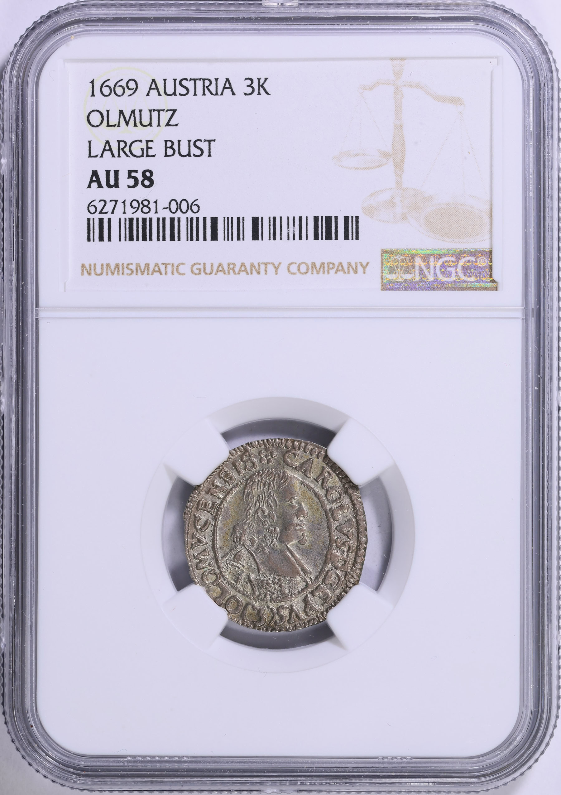 Austria - Olmutz 1669 Silver 3 Kreuzer Large Bust KM-227.2 NGC AU-58 ...