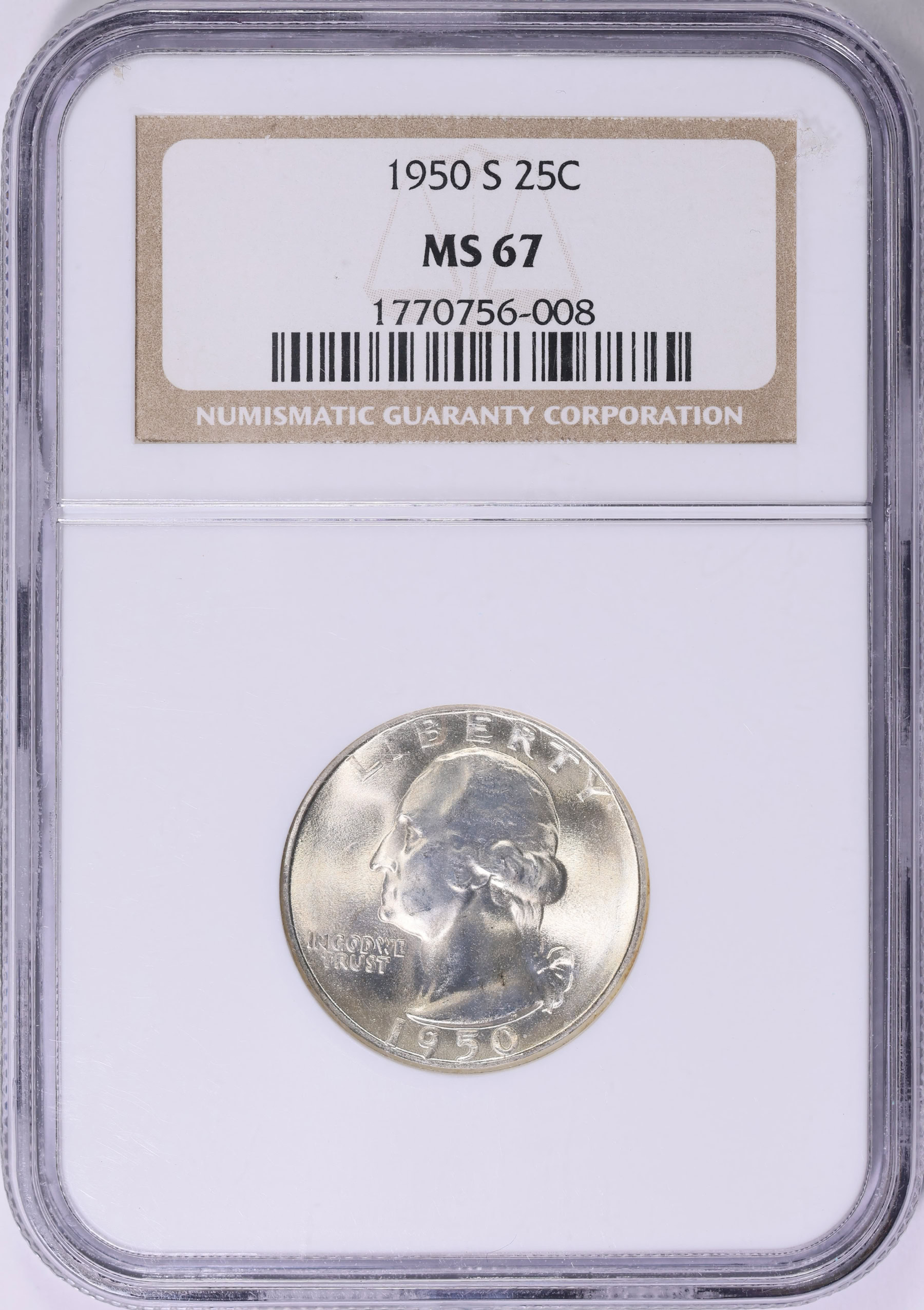 1950-S Washington Quarter NGC MS-67 (Item 1821227) | GreatCollections ...