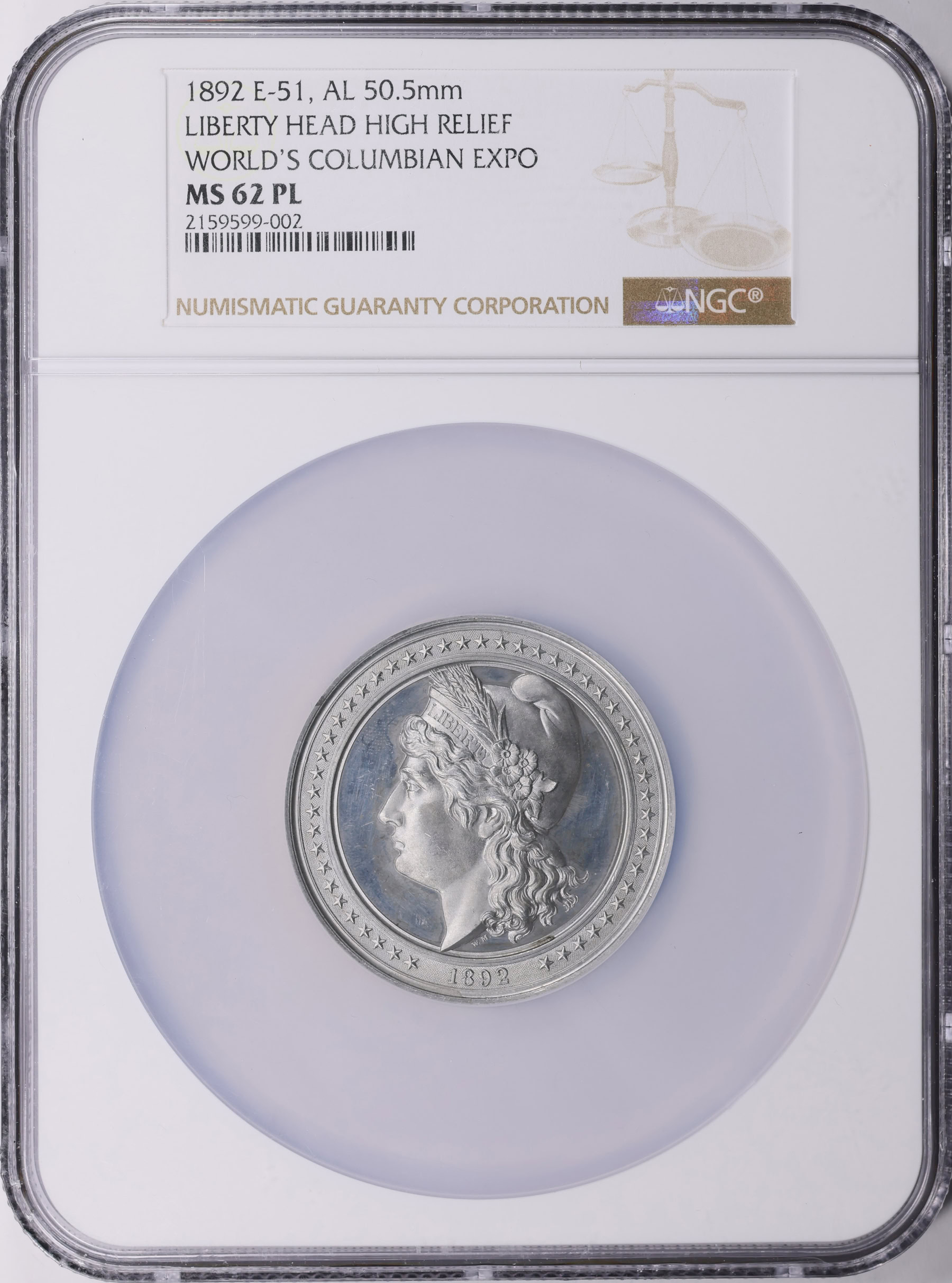 1892 Aluminum 50mm World's Columbian Exposition Liberty Head High ...