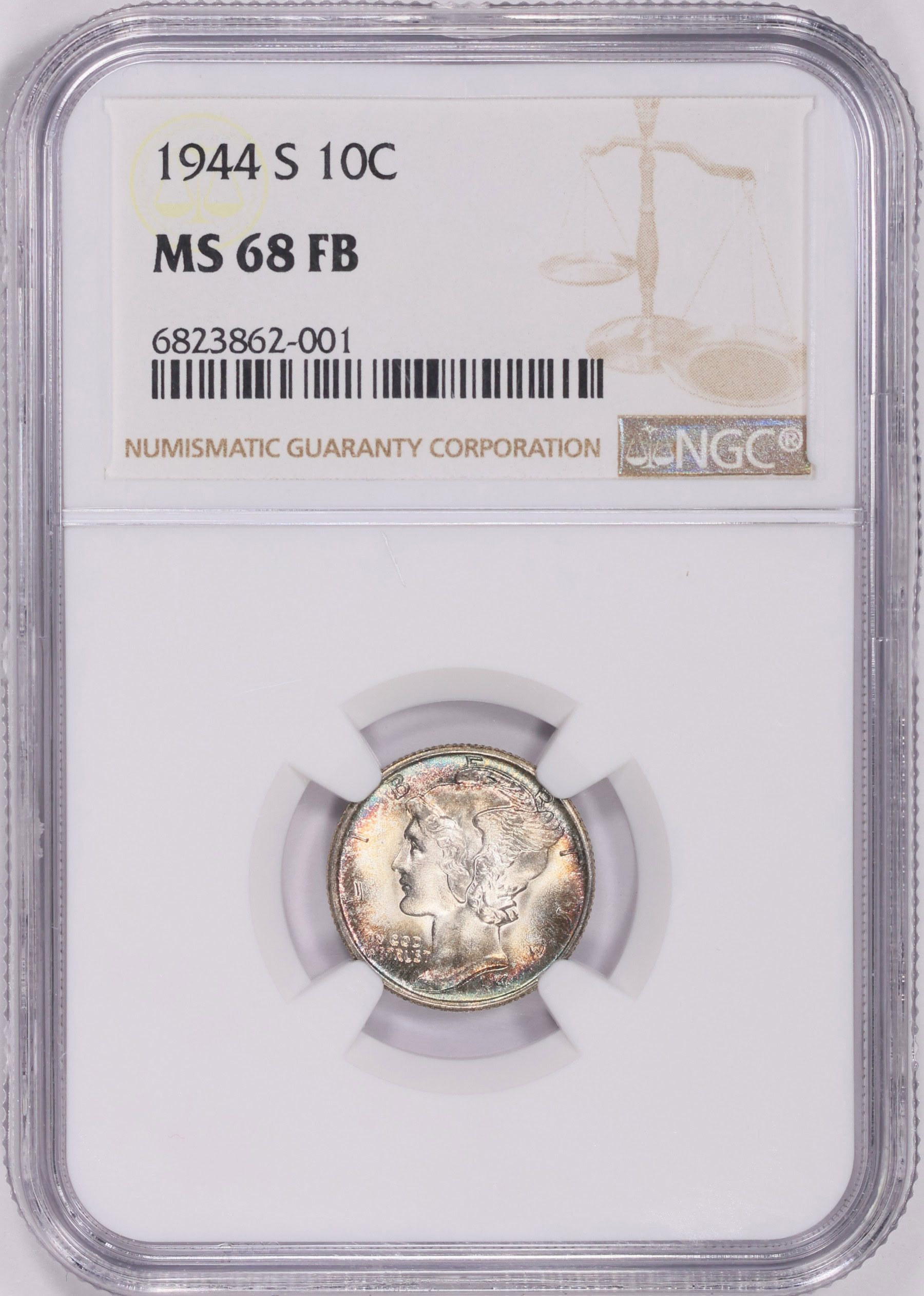 1944-S Mercury Dime NGC MS-68 FB (Toned) (Item 1821253) | GreatCollections Coin Auctions