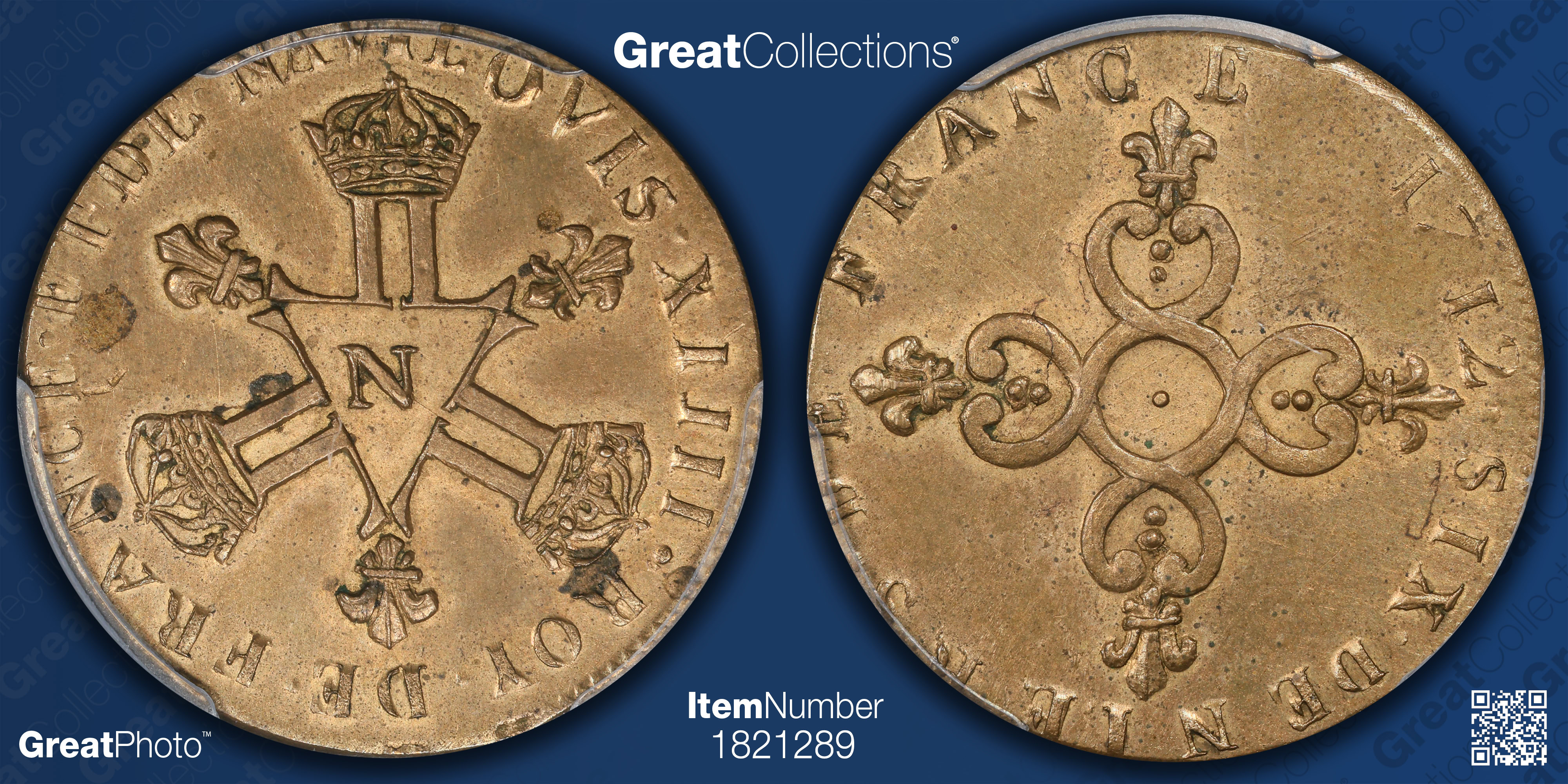 France 1712-N 6 Deniers Refrappe KM-400.2 PCGS MS-63 (Ex: Sydney F ...