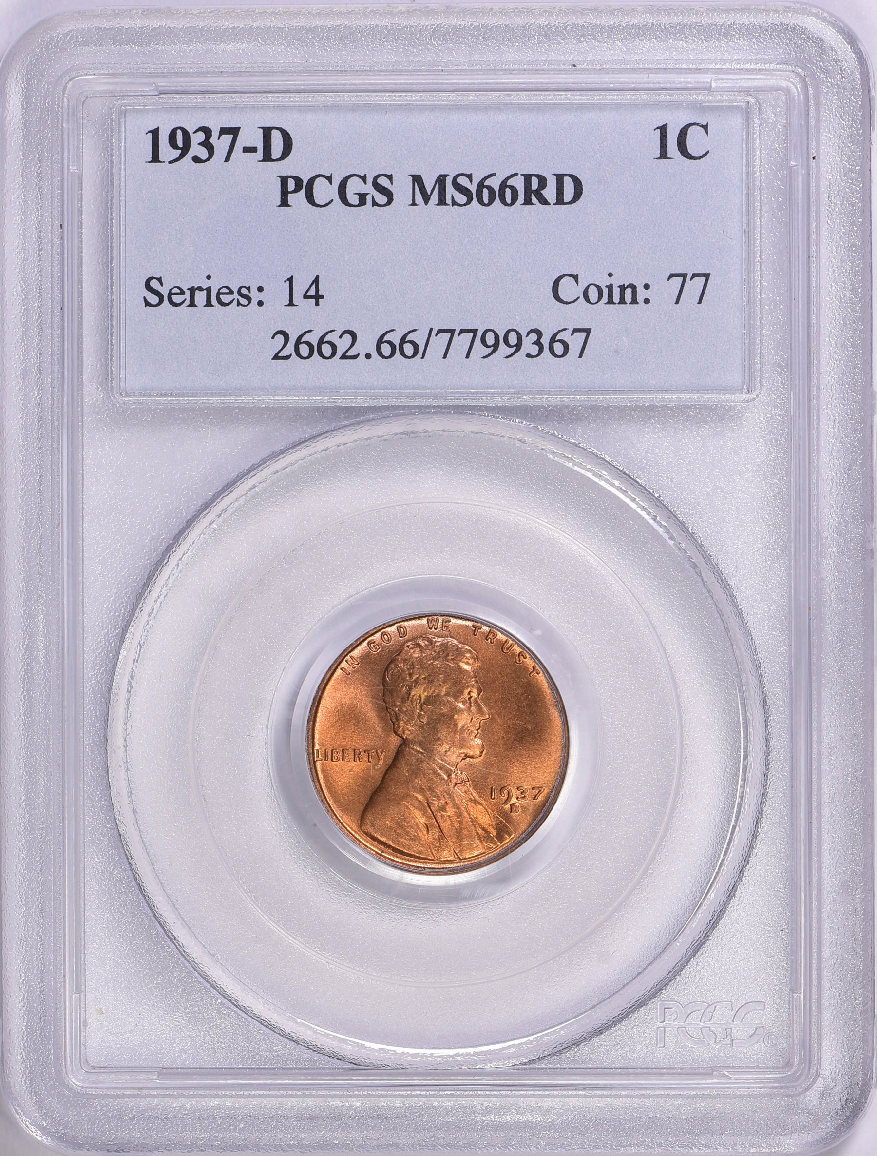 1937-D Lincoln Cent PCGS MS-66 RD (Item 1821348) | GreatCollections Coin Auctions