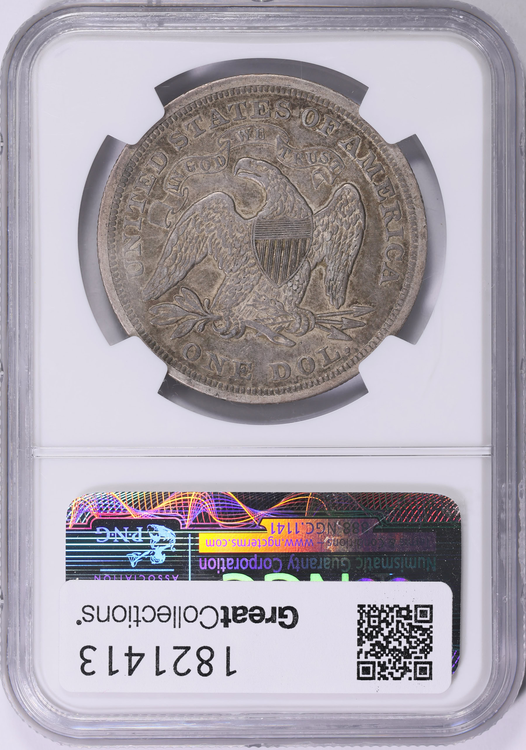 1872 Seated Liberty Silver Dollar NGC AU-53 (CAC Green) (Item 1821413) | GreatCollections Coin ...