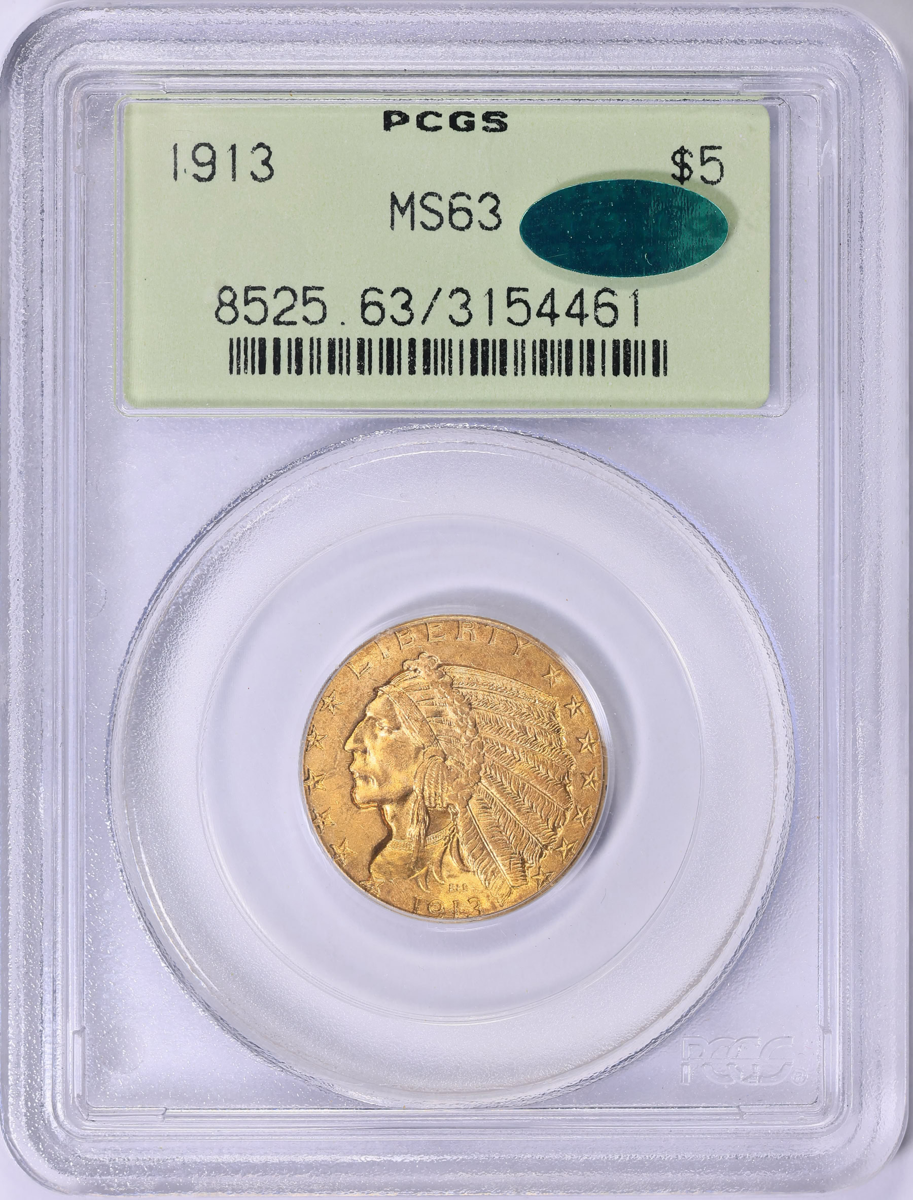 1913 Indian Gold Half Eagle PCGS MS-63 (CAC Green) OGH (Item 1821428) | GreatCollections Coin ...