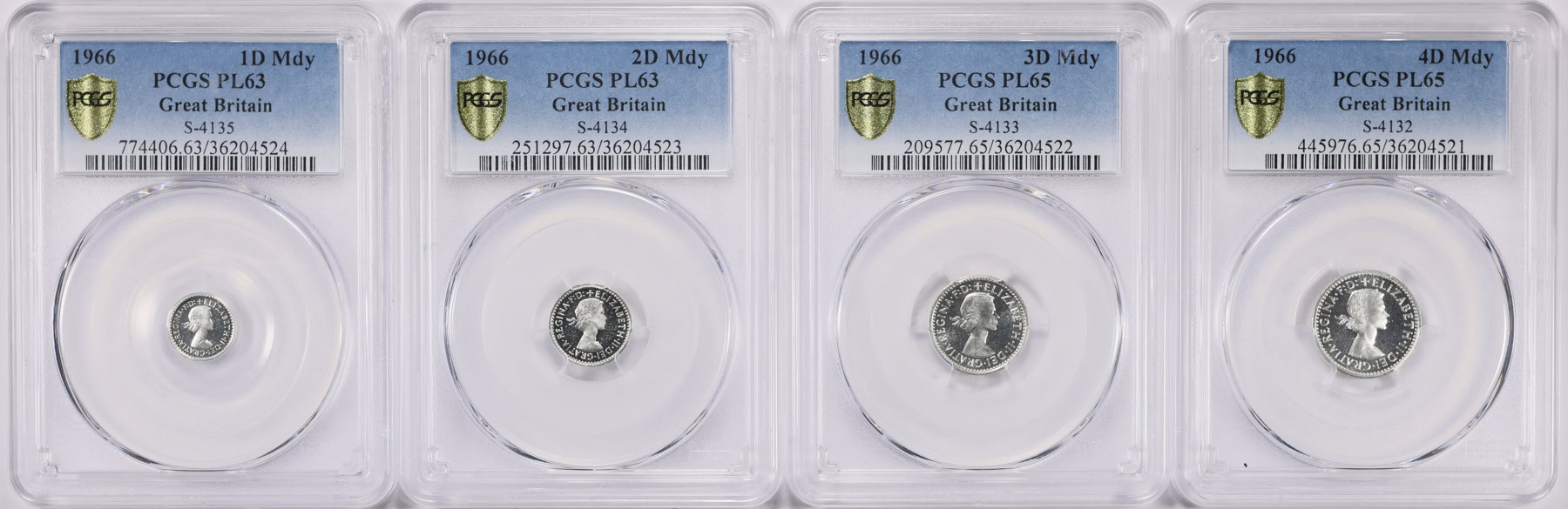 Great Britain 1966 Silver 1p, 2p, 3p & 4p Maundy Set KM-MDS225 PCGS PL ...
