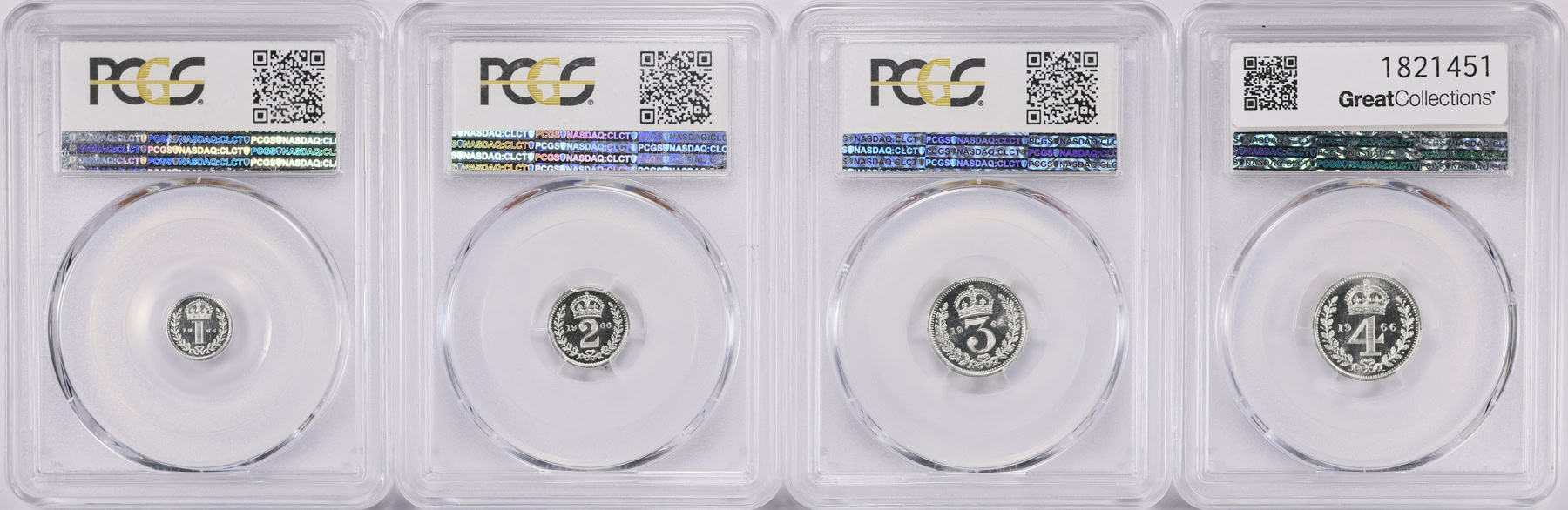 Great Britain 1966 Silver 1p, 2p, 3p & 4p Maundy Set KM-MDS225 PCGS PL ...
