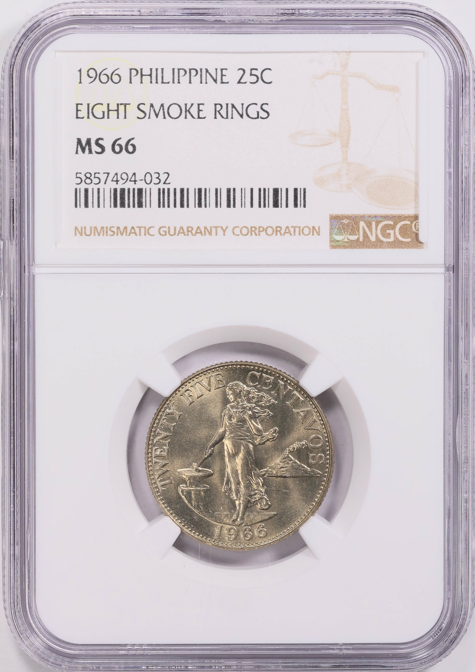Philippines 1966 25 Centavos Eight Smoke Rings KM-189.1 NGC MS-66 (Item ...