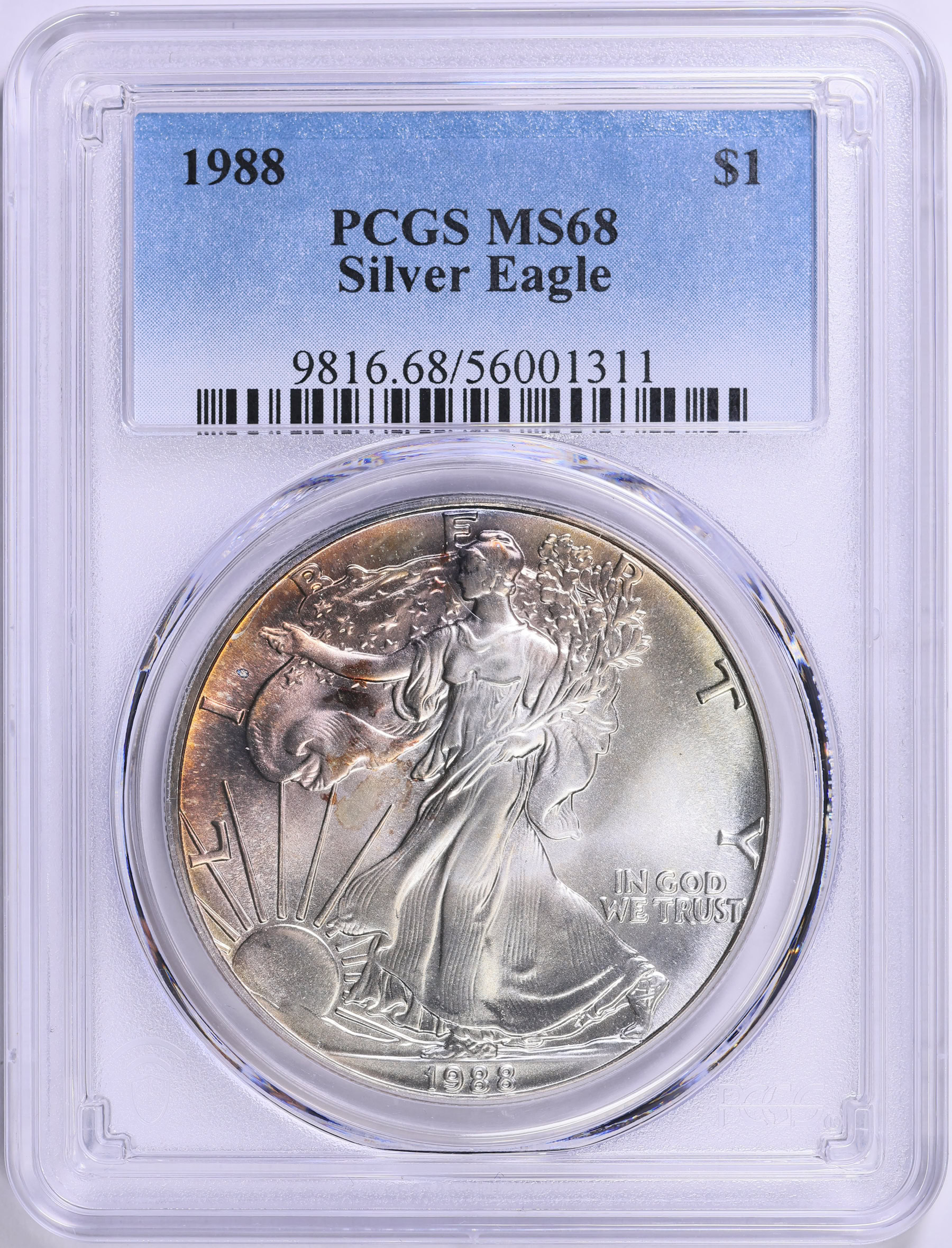 1988 $1 Silver Eagle PCGS MS-68 (Toned) (Item 1821491 ...