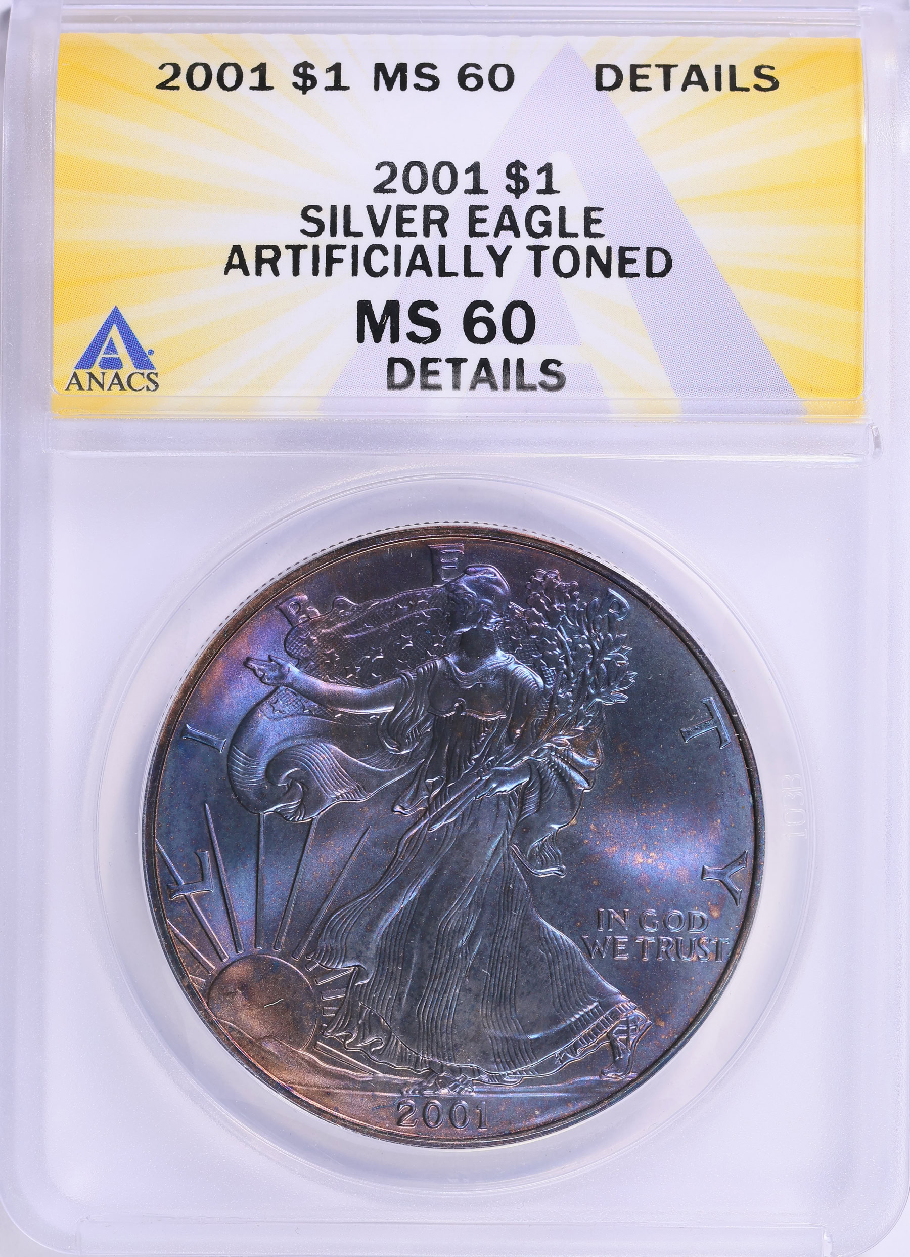 2001 $1 Silver Eagle ANACS MS-60 Details (Art. Toned) (Item 1821510 ...