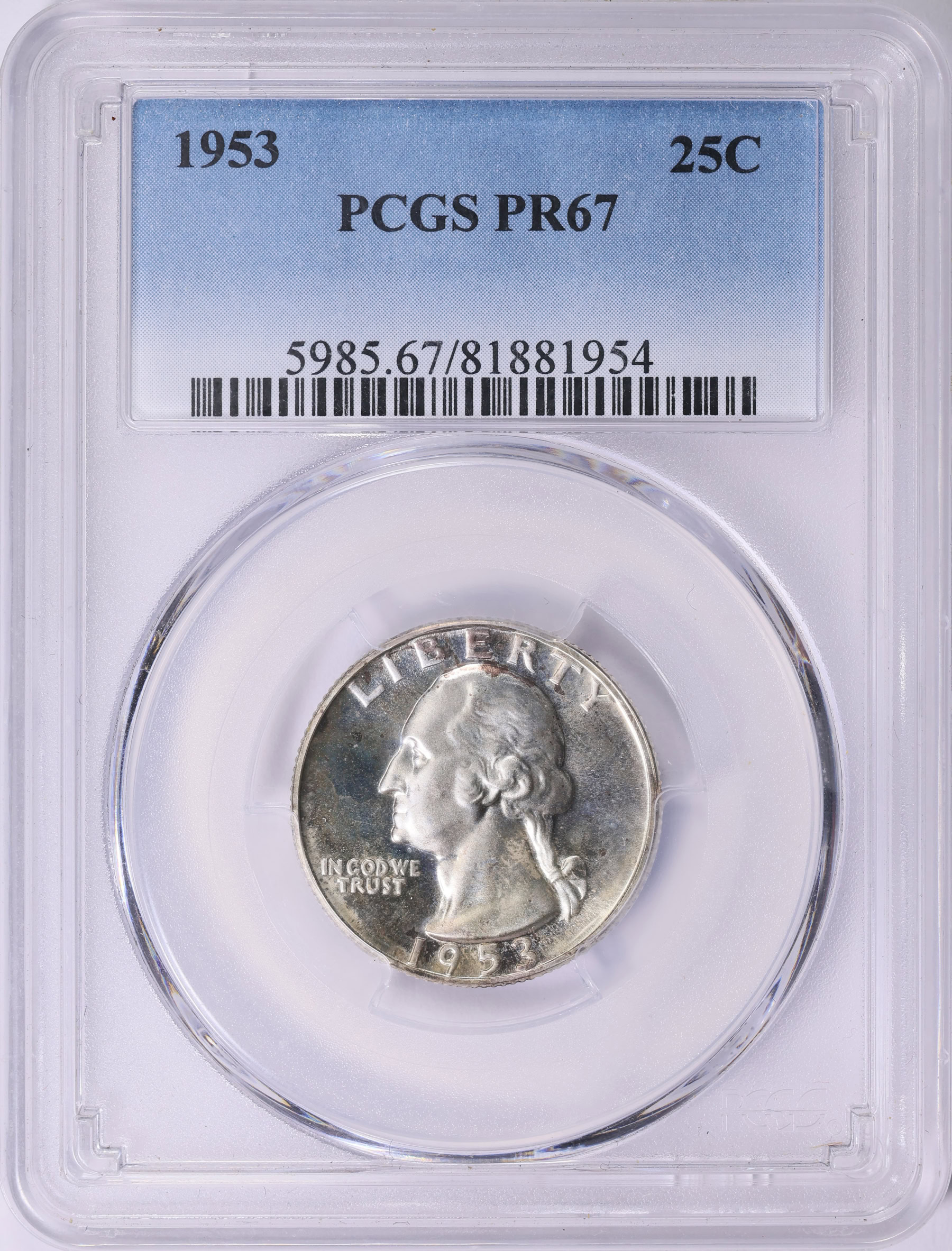 1953 Washington Quarter PCGS Proof-67 (Toned) (Item 1821579) | GreatCollections Coin Auctions