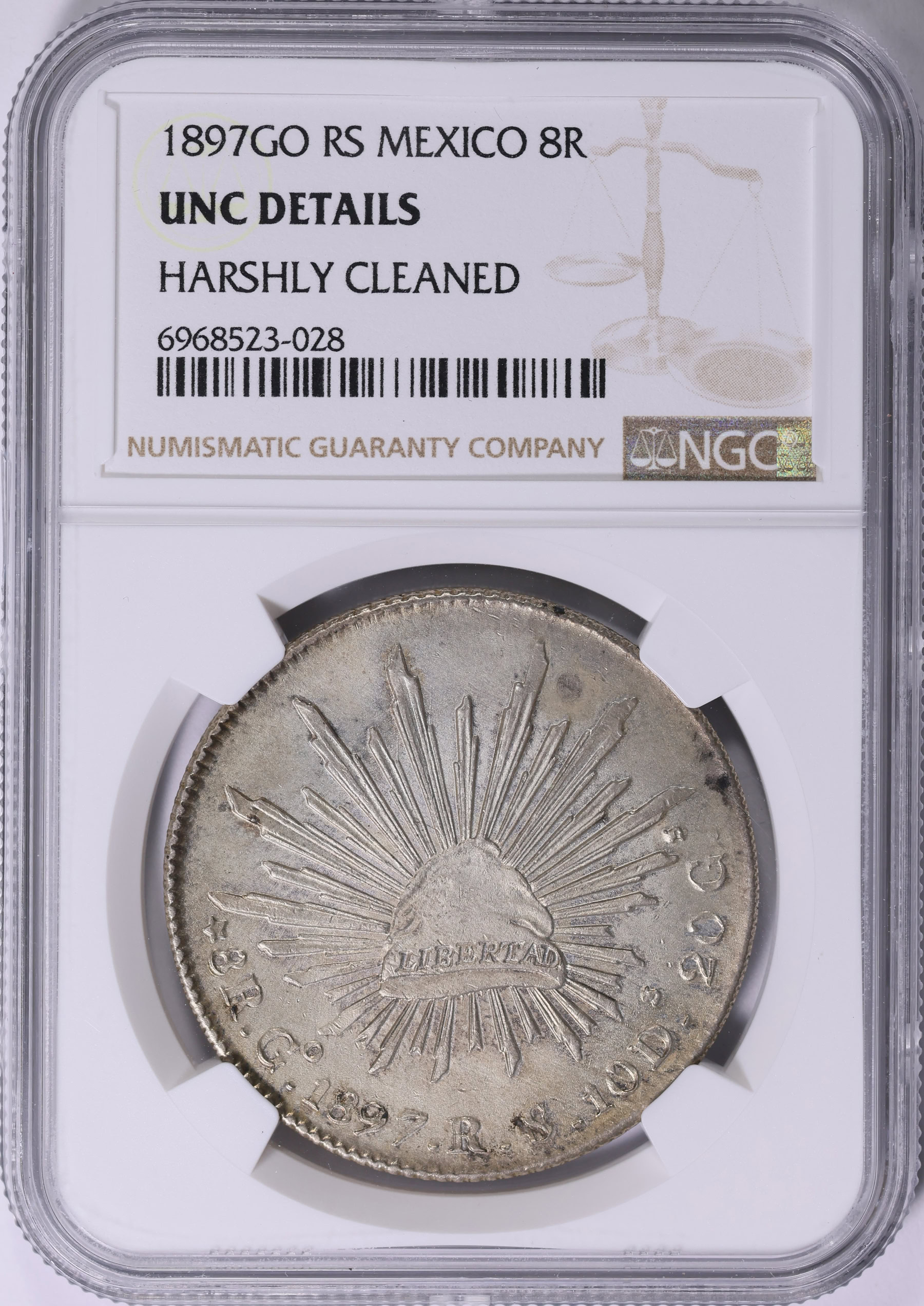Mexico 1897-Go RS Silver 8 Reales KM-377.8 NGC Unc Details (Item 1821704) | GreatCollections ...