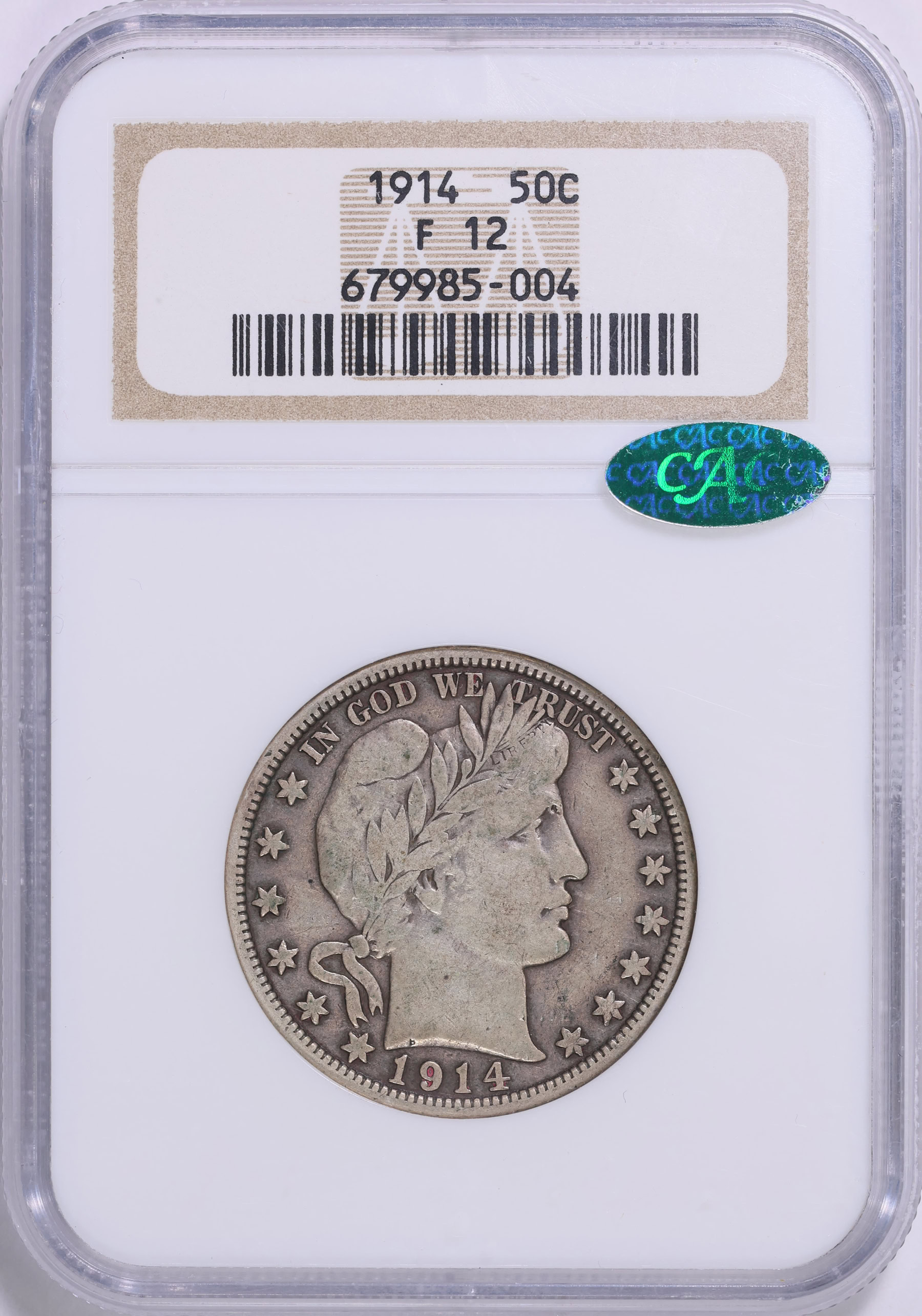 1914 Barber Half Dollar NGC F-12 (CAC Green) (Item 1821727) | GreatCollections Coin Auctions