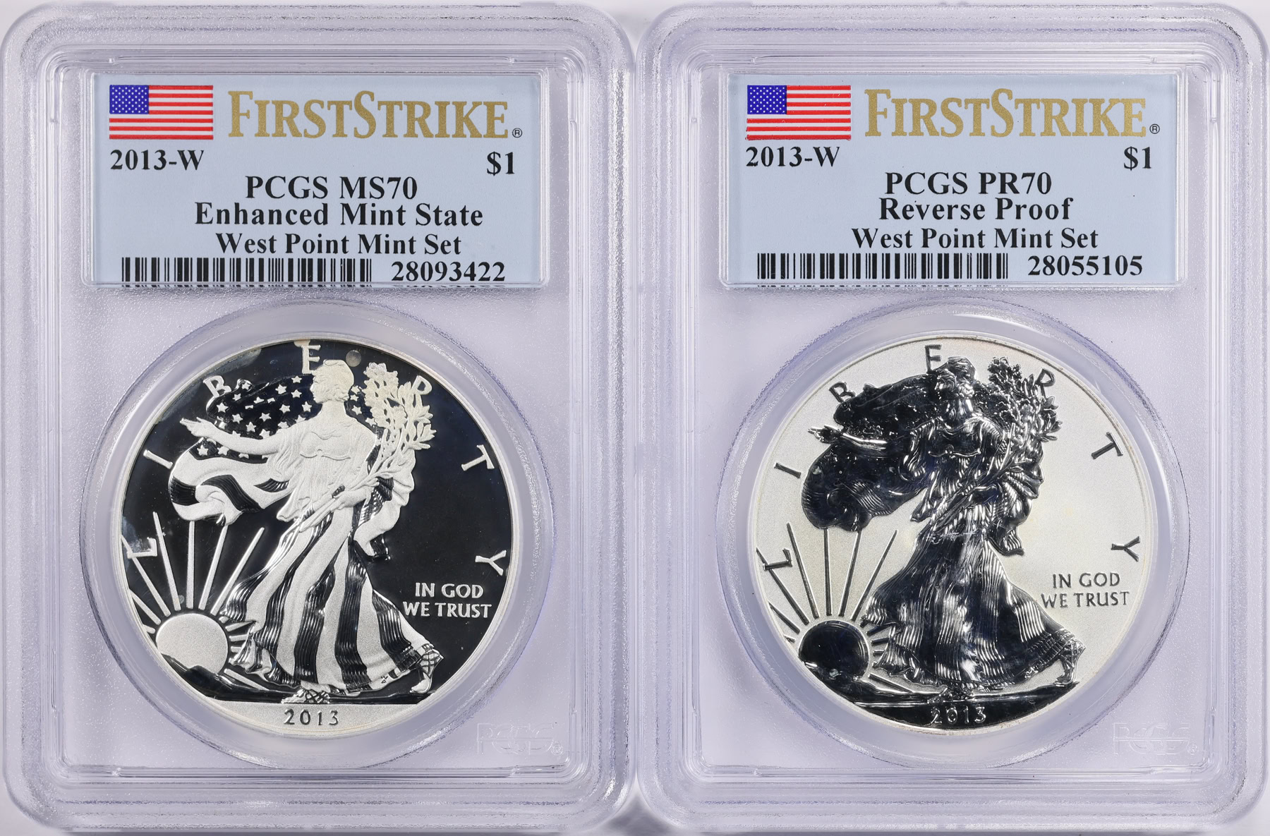 2013-W $1 Silver Eagle First Strike West Point Mint Set. Reverse Proof ...