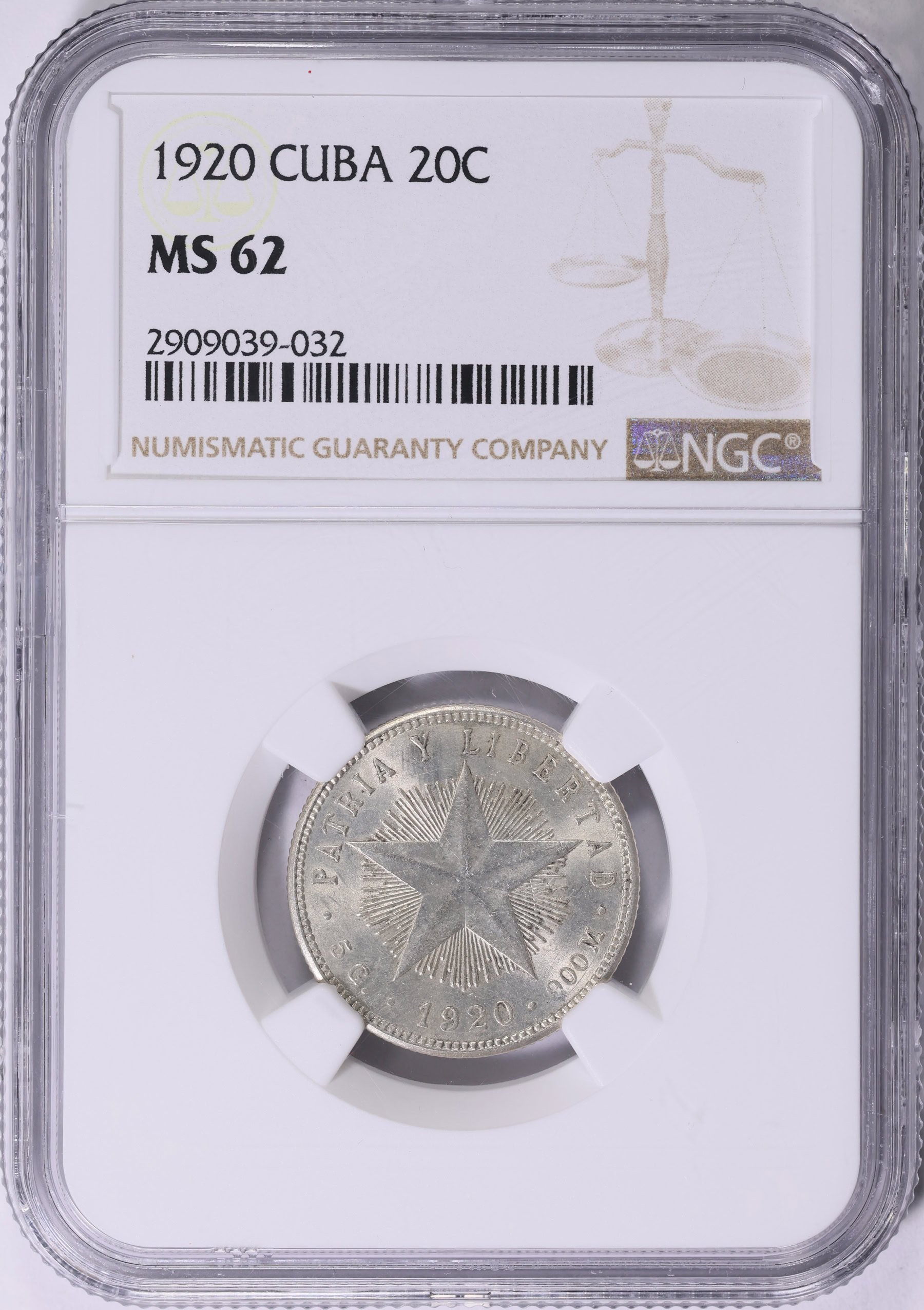 Cuba 1920 Silver 20 Centavos KM-13.2 NGC MS-62 (Item 1821814 ...
