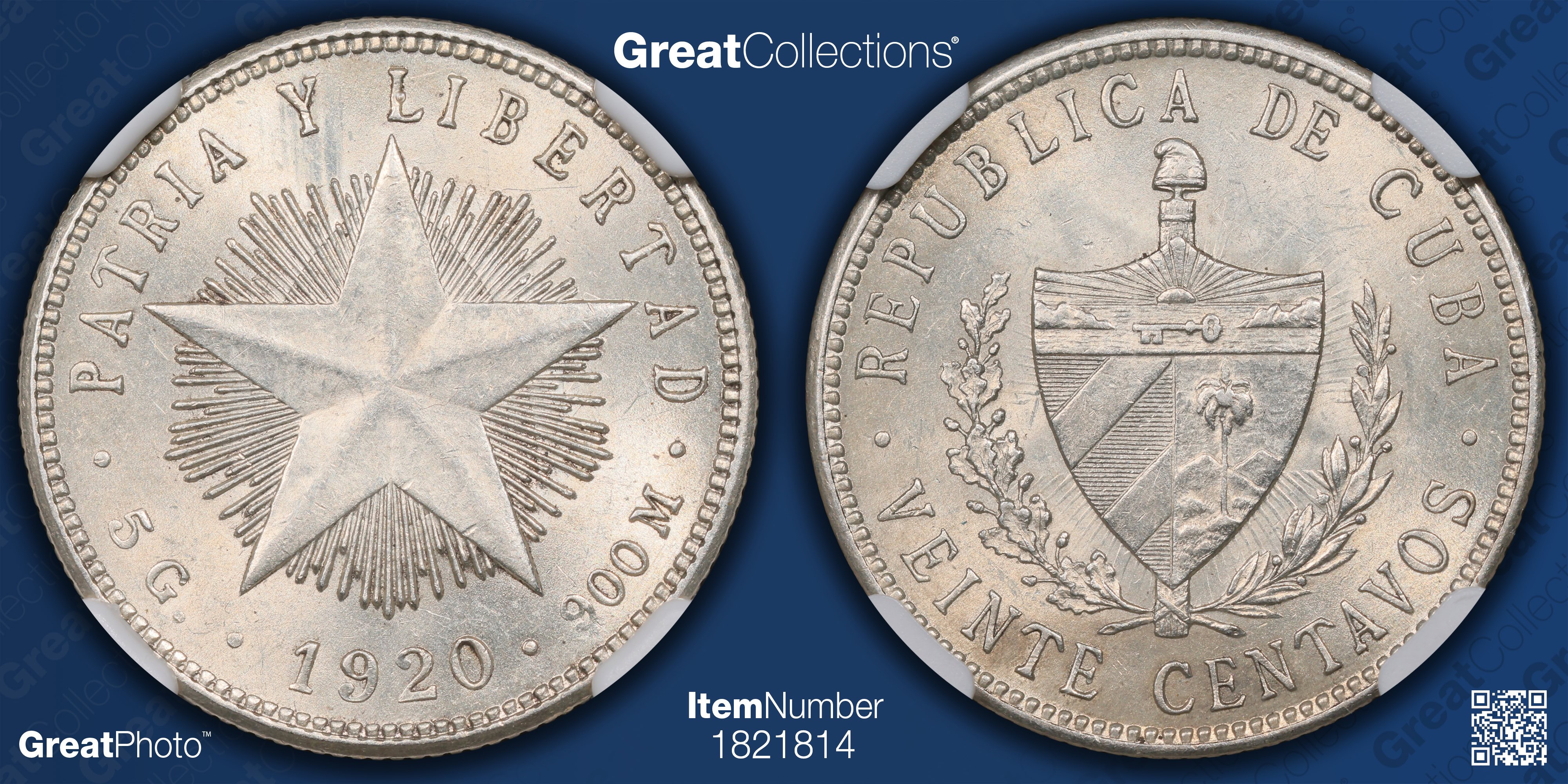 Cuba 1920 Silver 20 Centavos KM-13.2 NGC MS-62 (Item 1821814 ...