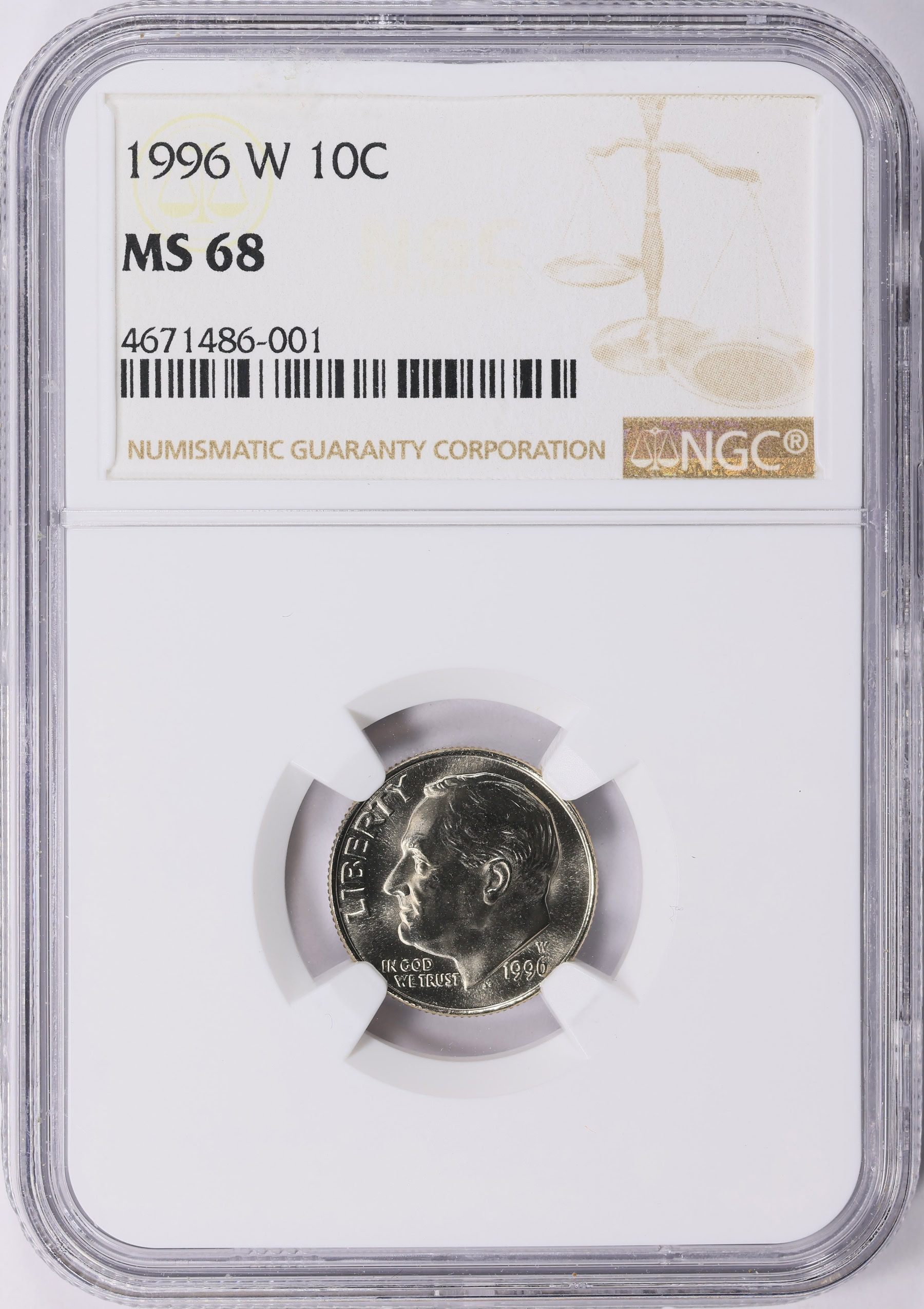 1996-W Roosevelt Dime NGC MS-68 (Item 1821855) | GreatCollections Coin ...