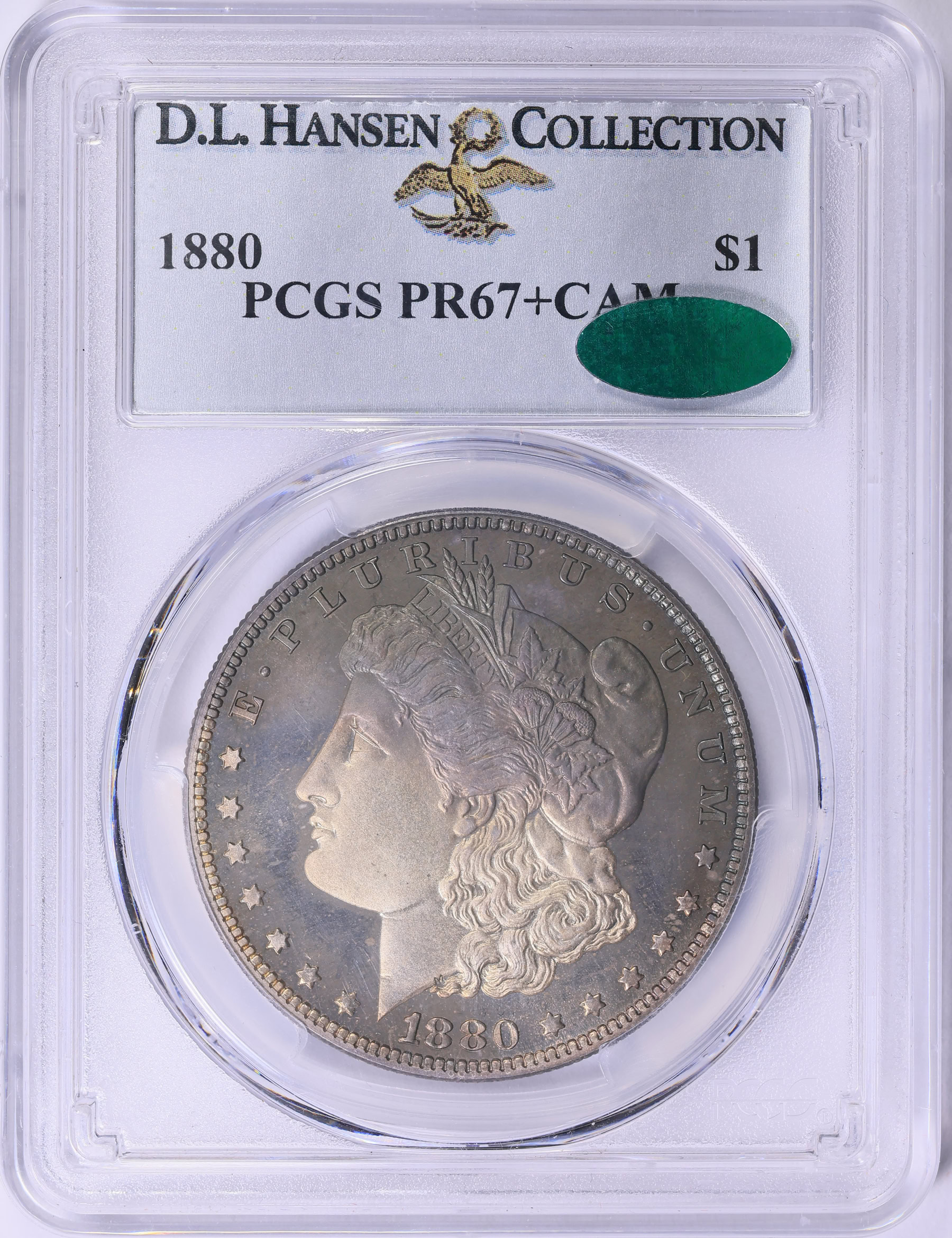1880 Morgan Silver Dollar PCGS Proof-67+ CAMEO (CAC Green) (Toned) (D.L. Hansen Collection ...