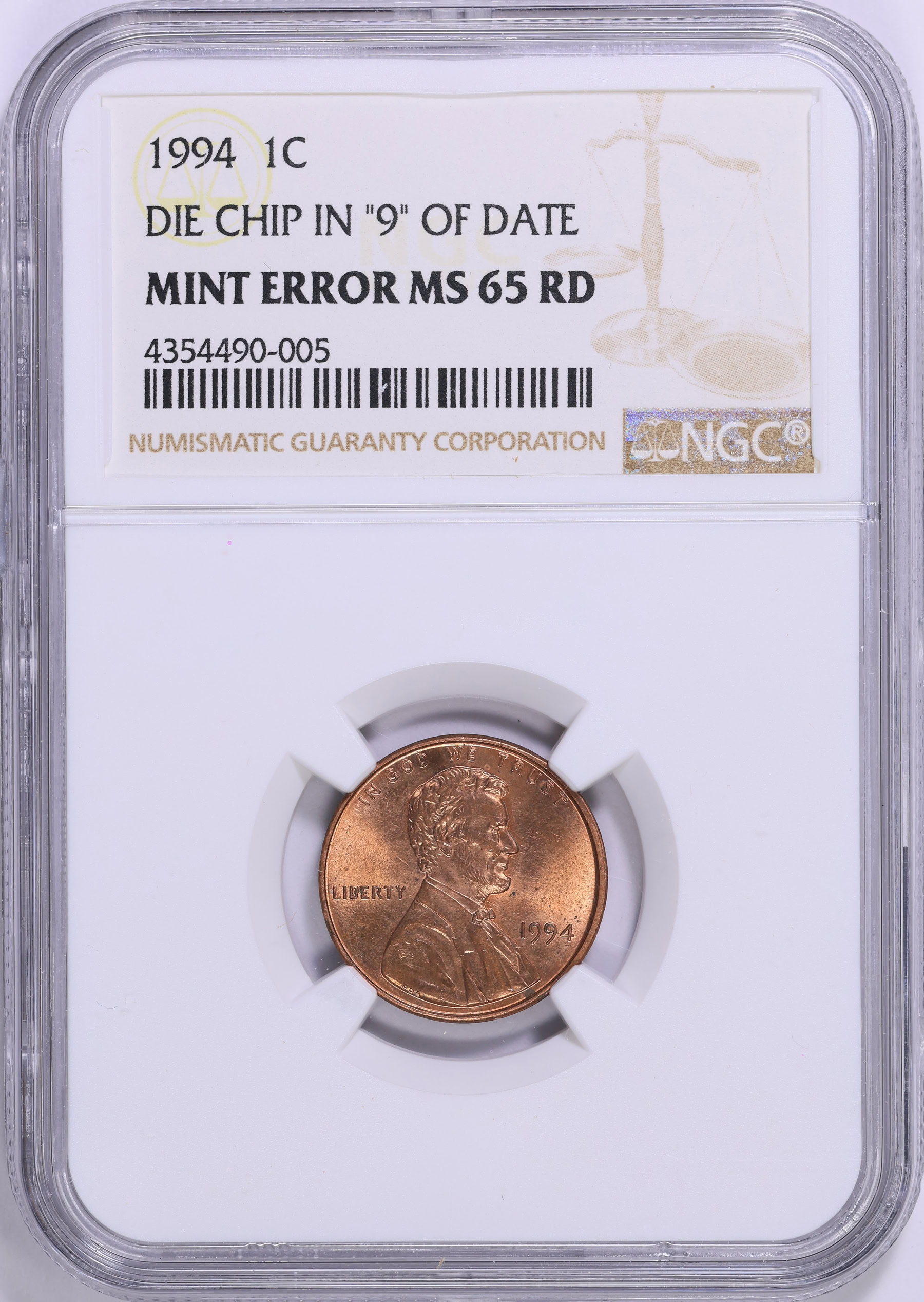 Mint Error 1994 Lincoln Cent Die Chip in "9" of Date NGC MS-65 RD | NGC ...