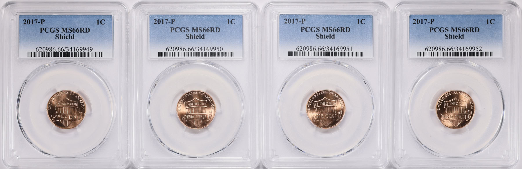 2017-P Lincoln Cent Shield PCGS MS-66 RD (4 Coins) (Item 1821964 ...