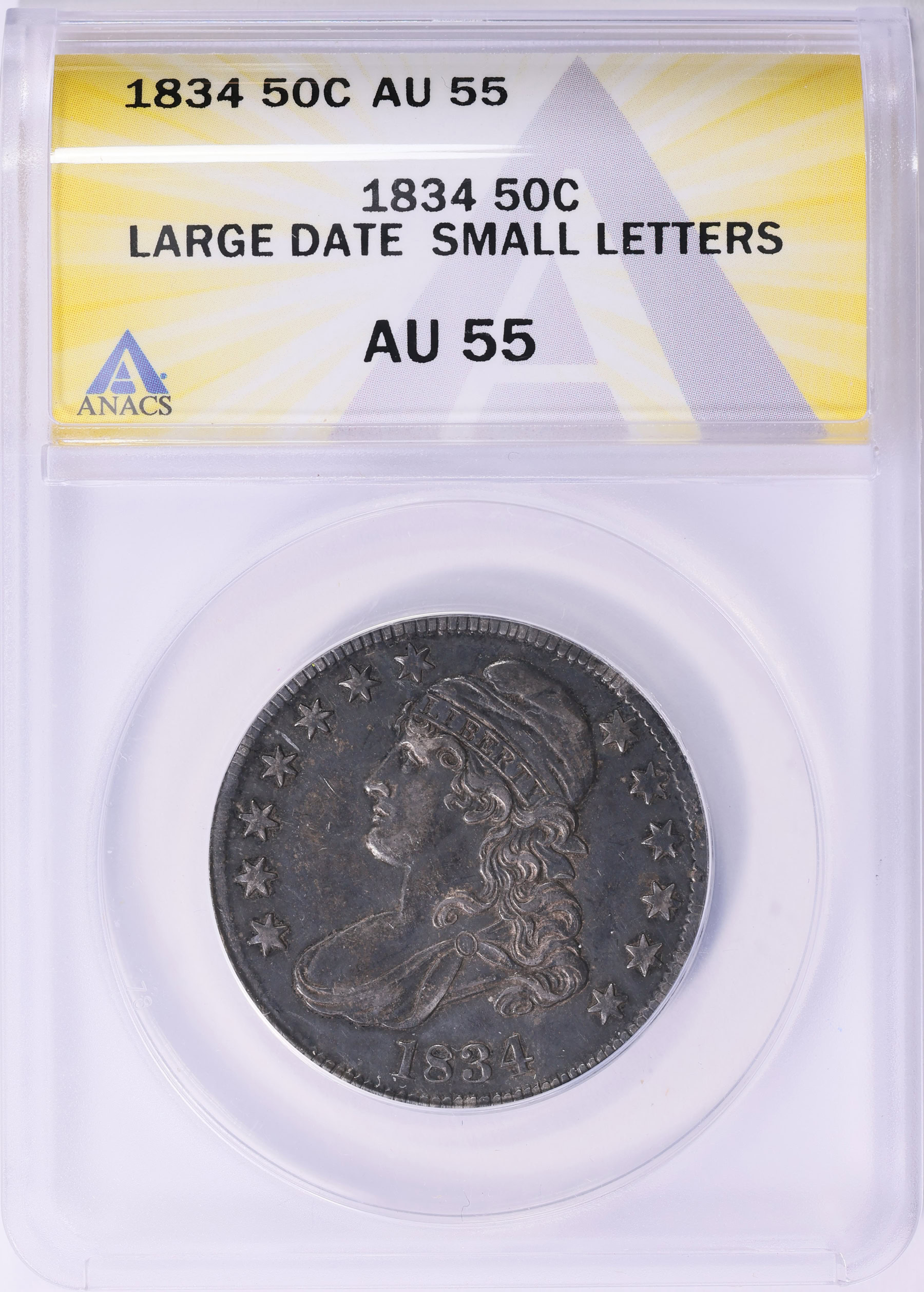 1834 Capped Bust Half Dollar Large Date, Small Letters ANACS AU-55 (Item 1822026 ...
