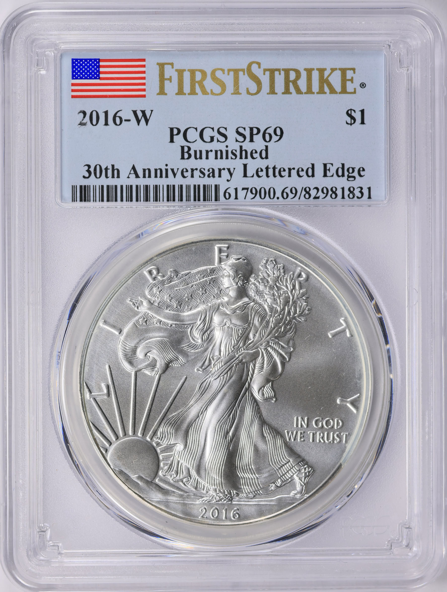 2016-W $1 Silver Eagle Burnished Lettered Edge First Strike PCGS SP-69 (Item 1822088 ...