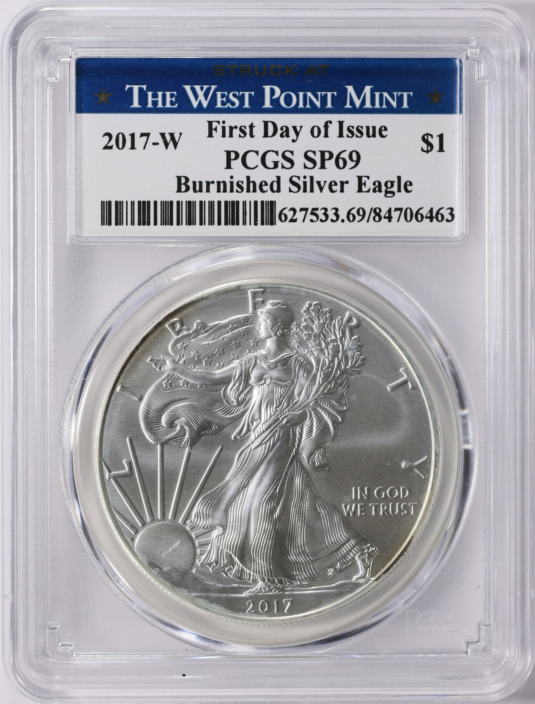 2017-W $1 Silver Eagle Burnished First Day of Issue PCGS SP-69 (Item 1822101) | GreatCollections ...