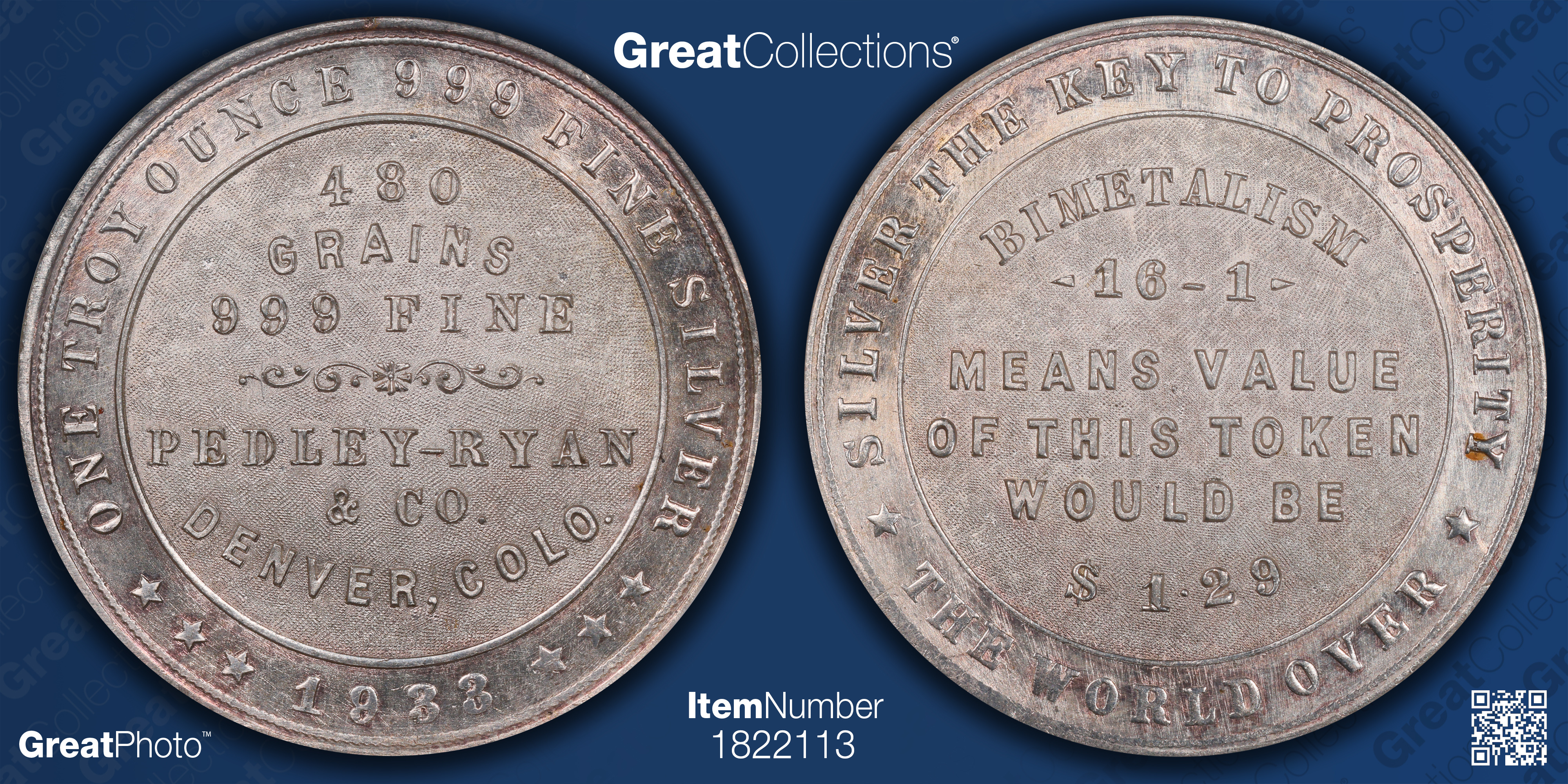 1933 Pedley-Ryan & Co. Dollar (Colorado) HK-828 Type 7 NGC MS-66 (Item ...