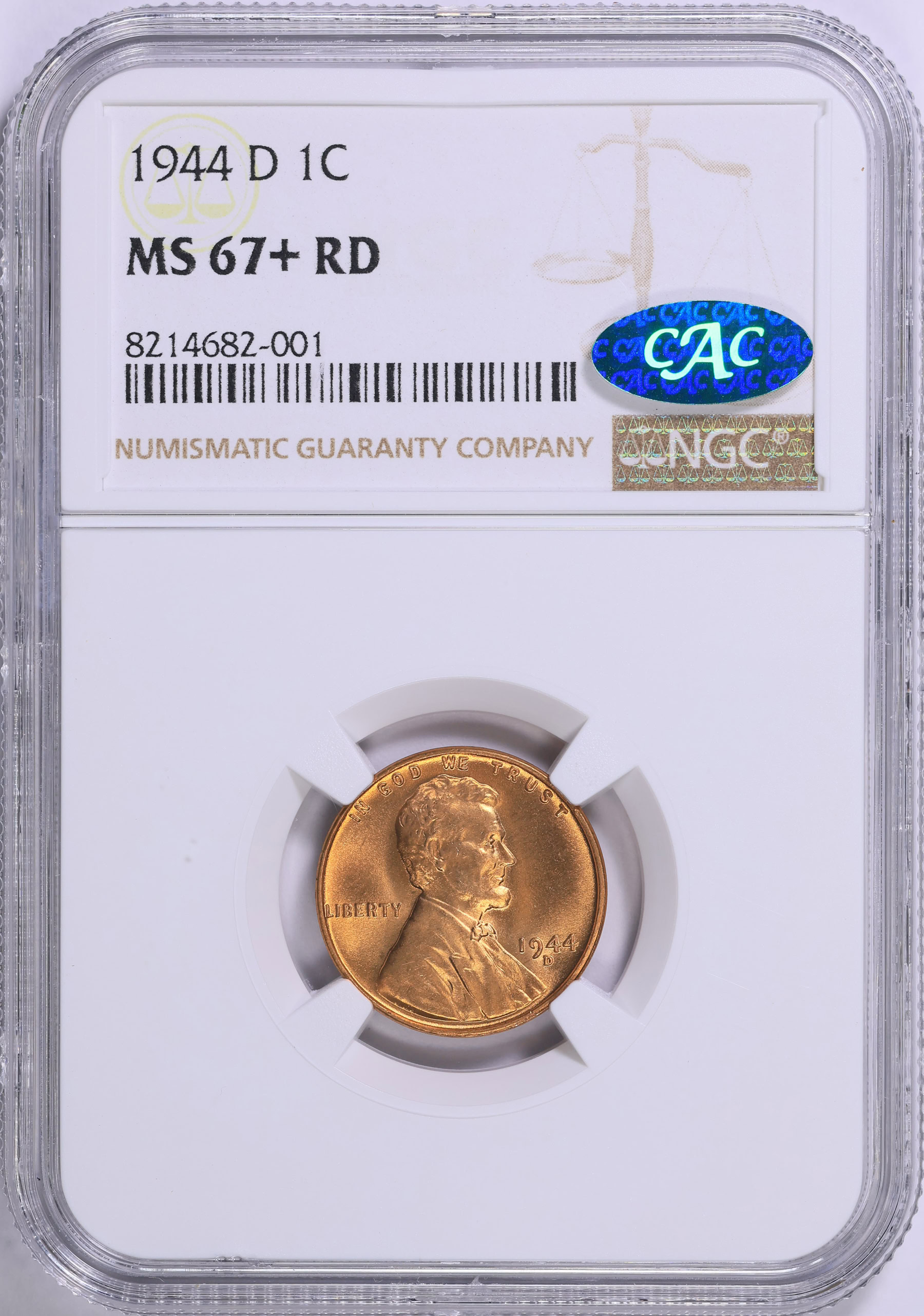 1944-D Lincoln Cent NGC MS-67+ RD (CAC Green) (Item 1822155) | GreatCollections Coin Auctions