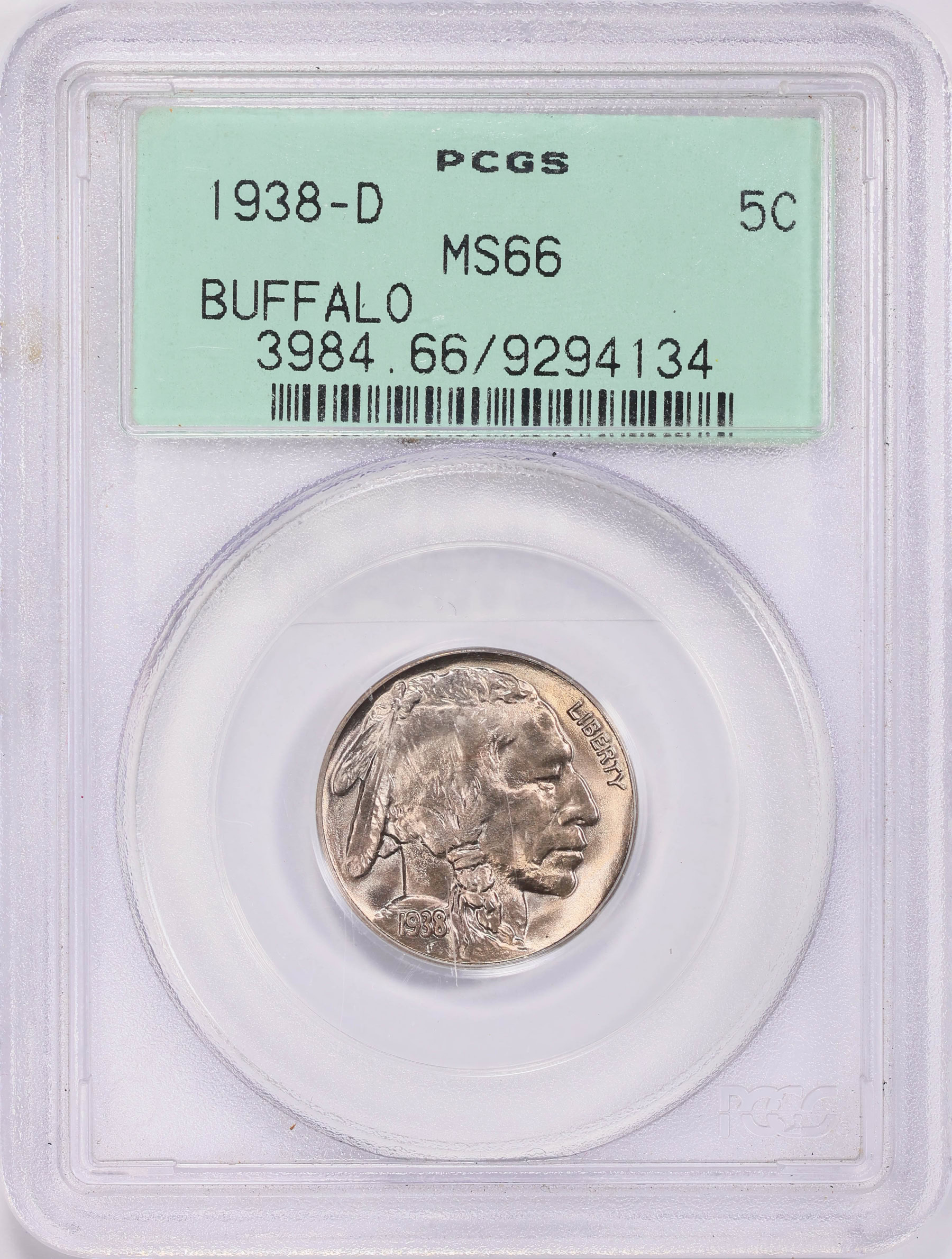 1938-D Buffalo Nickel PCGS MS-66 OGH (Item 1822188) | GreatCollections Coin Auctions