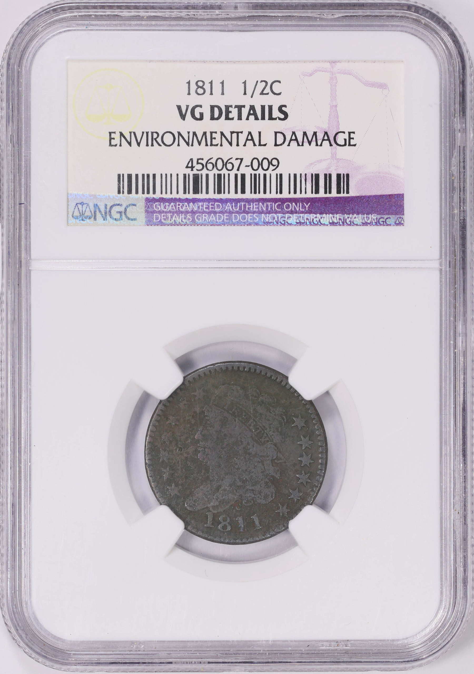 1811 Classic Half Cent NGC VG Details (Item 1822197) | GreatCollections ...