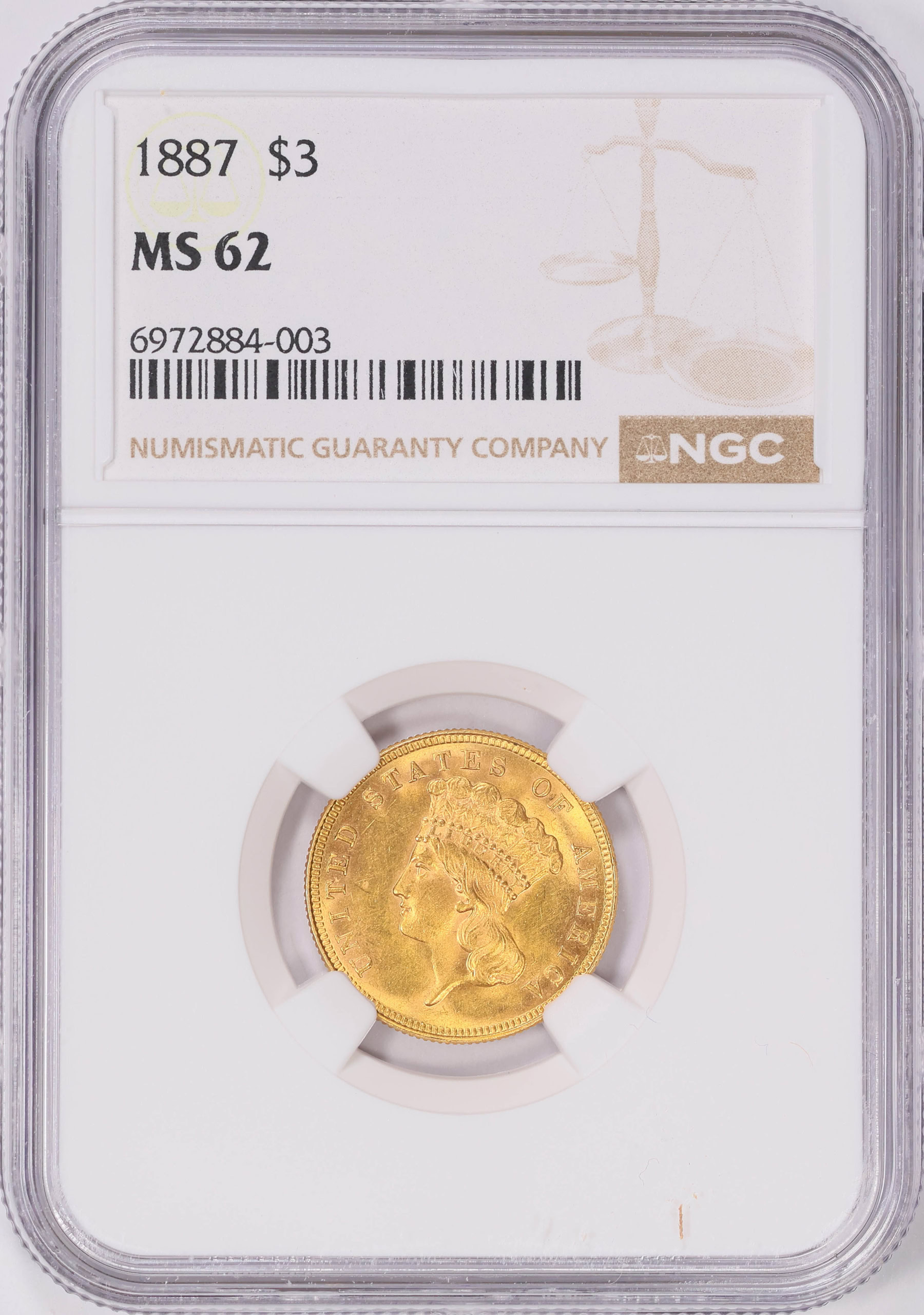 1887 Three-Dollar Gold Piece NGC MS-62 (Item 1822212 ...
