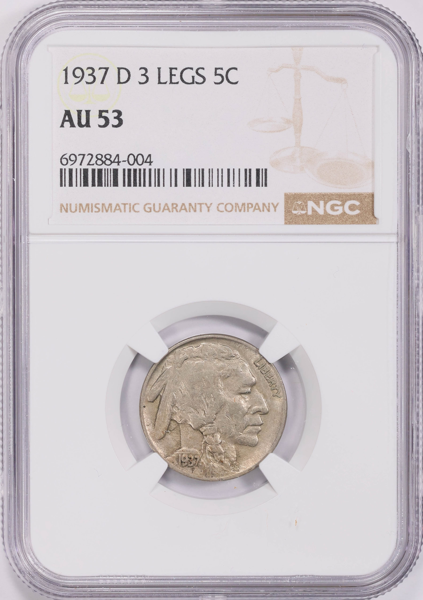 1937-D Buffalo Nickel 3 Legs NGC AU-53 (Item 1822213) | GreatCollections Coin Auctions