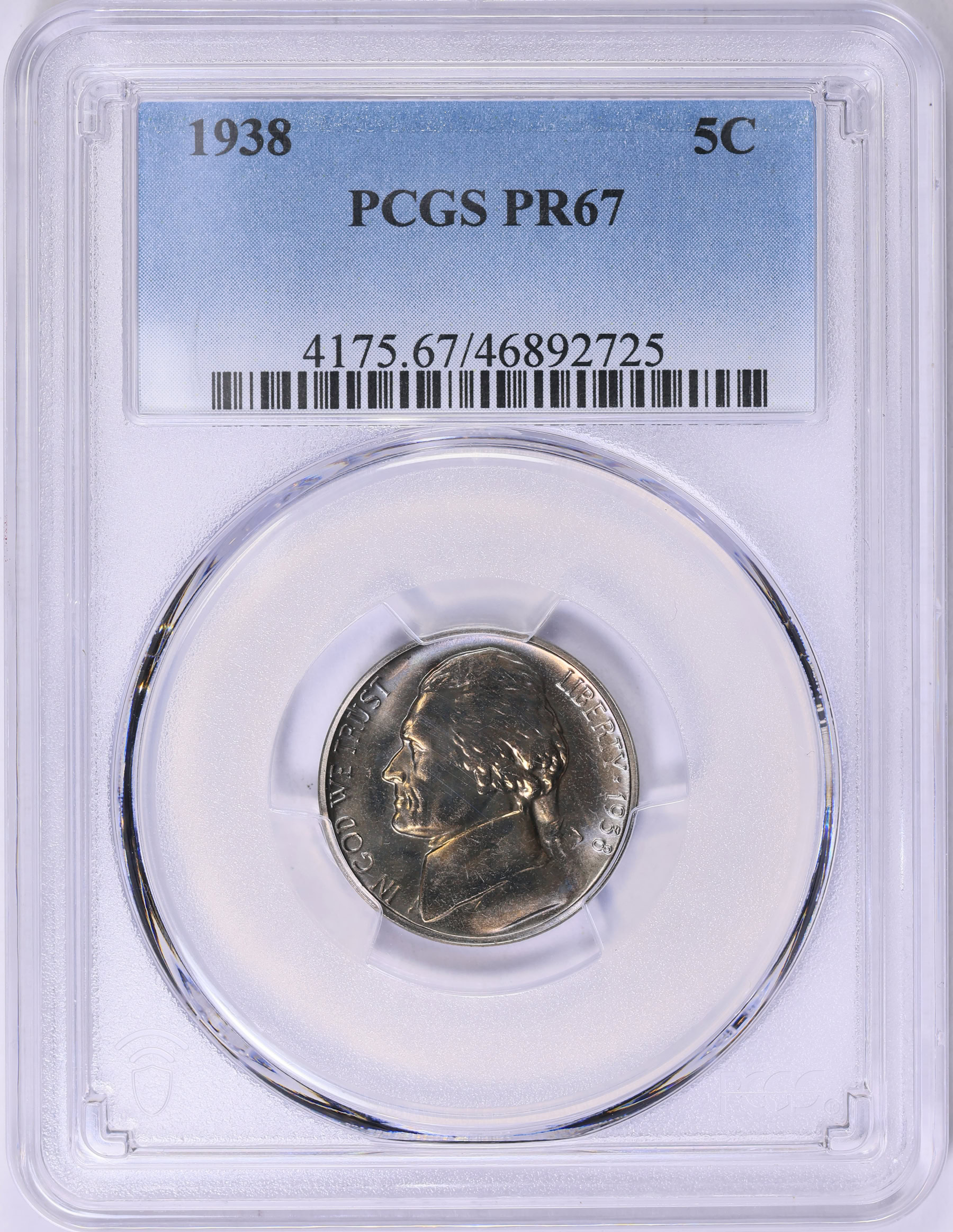1938 Jefferson Nickel PCGS Proof-67 (Toned) (Item 1822229) | GreatCollections Coin Auctions
