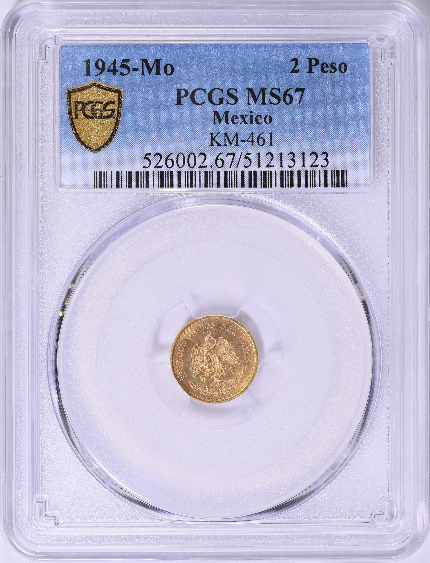 Mexico 1945-Mo Gold 2 Pesos KM-461 PCGS MS-67 (AGW = 0.0482 Oz.) (Item 1822253 ...