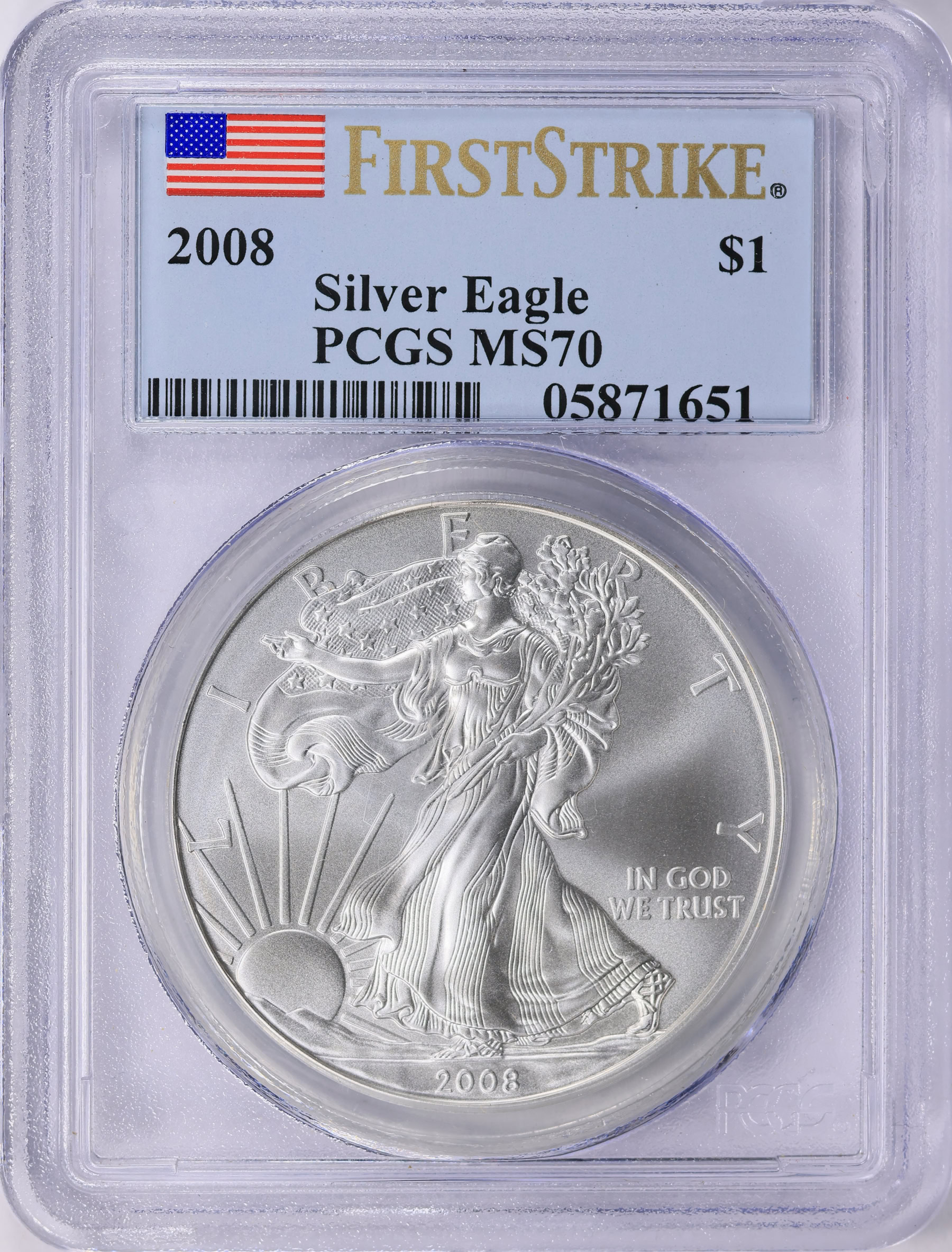 2008 $1 Silver Eagle First Strike PCGS MS-70 (Item 1822261 ...