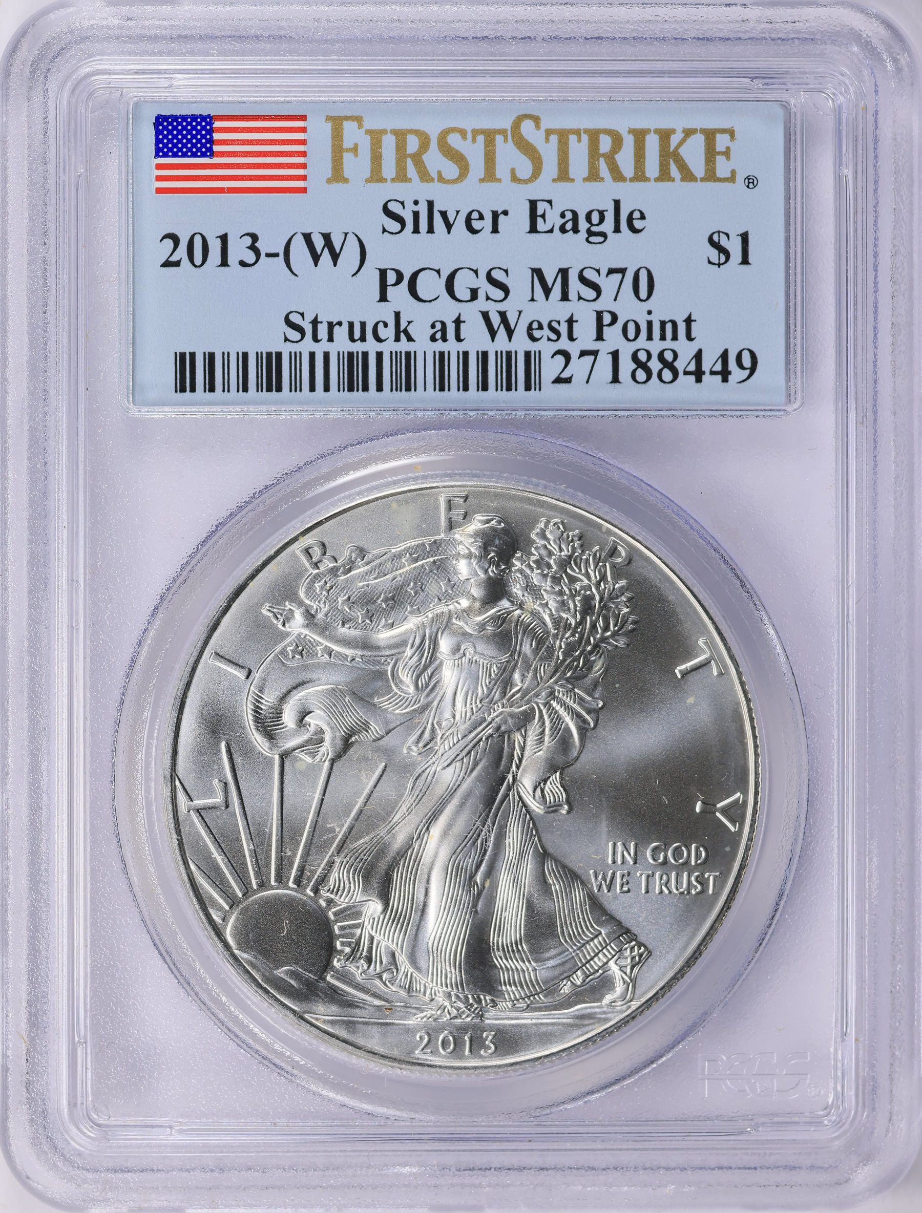 2013-(W) $1 Silver Eagle First Strike Struck at West Point PCGS MS-70 (Item 1822263 ...