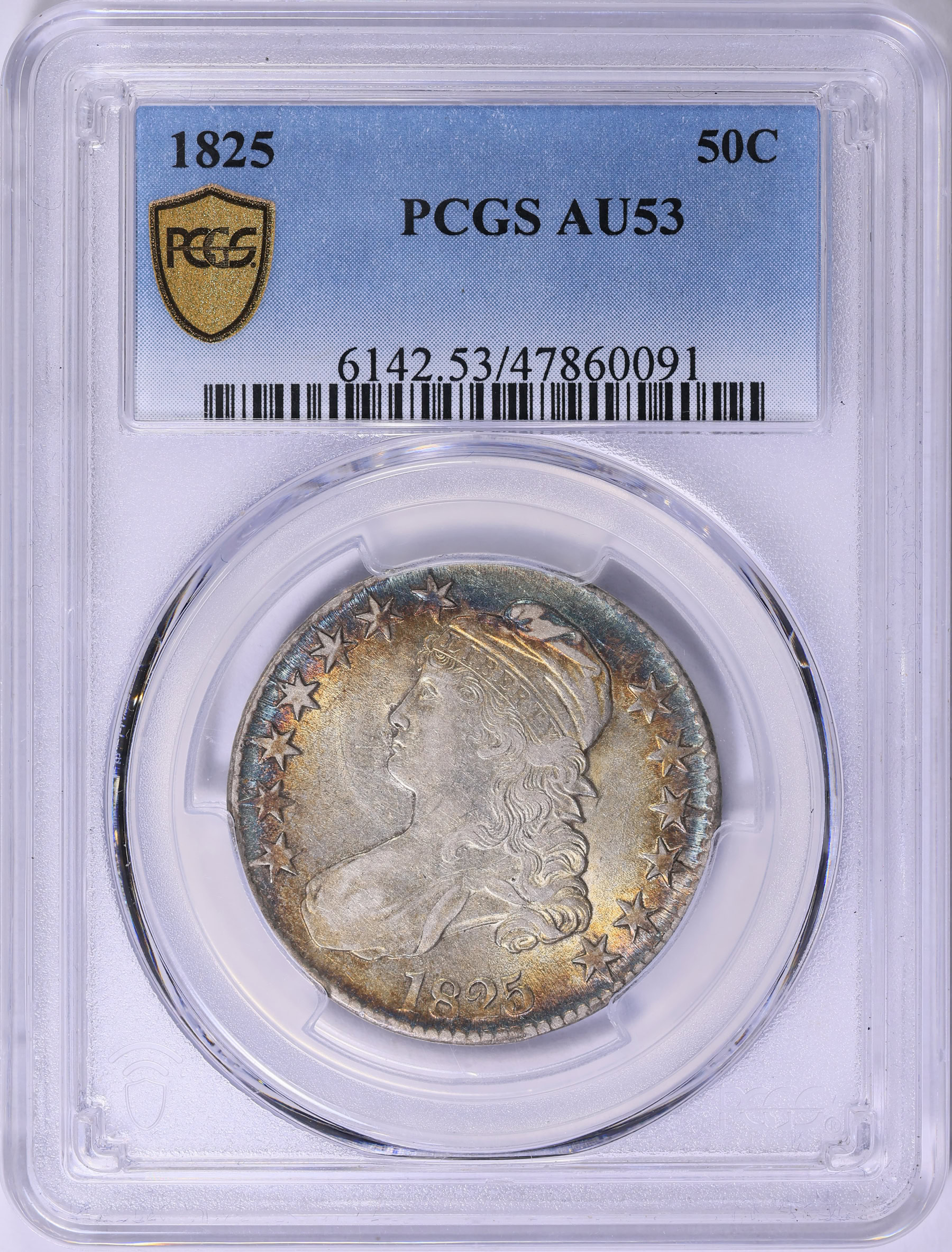 1825 Capped Bust Half Dollar PCGS AU-53 (Toned) (Item 1822317) | GreatCollections Coin Auctions
