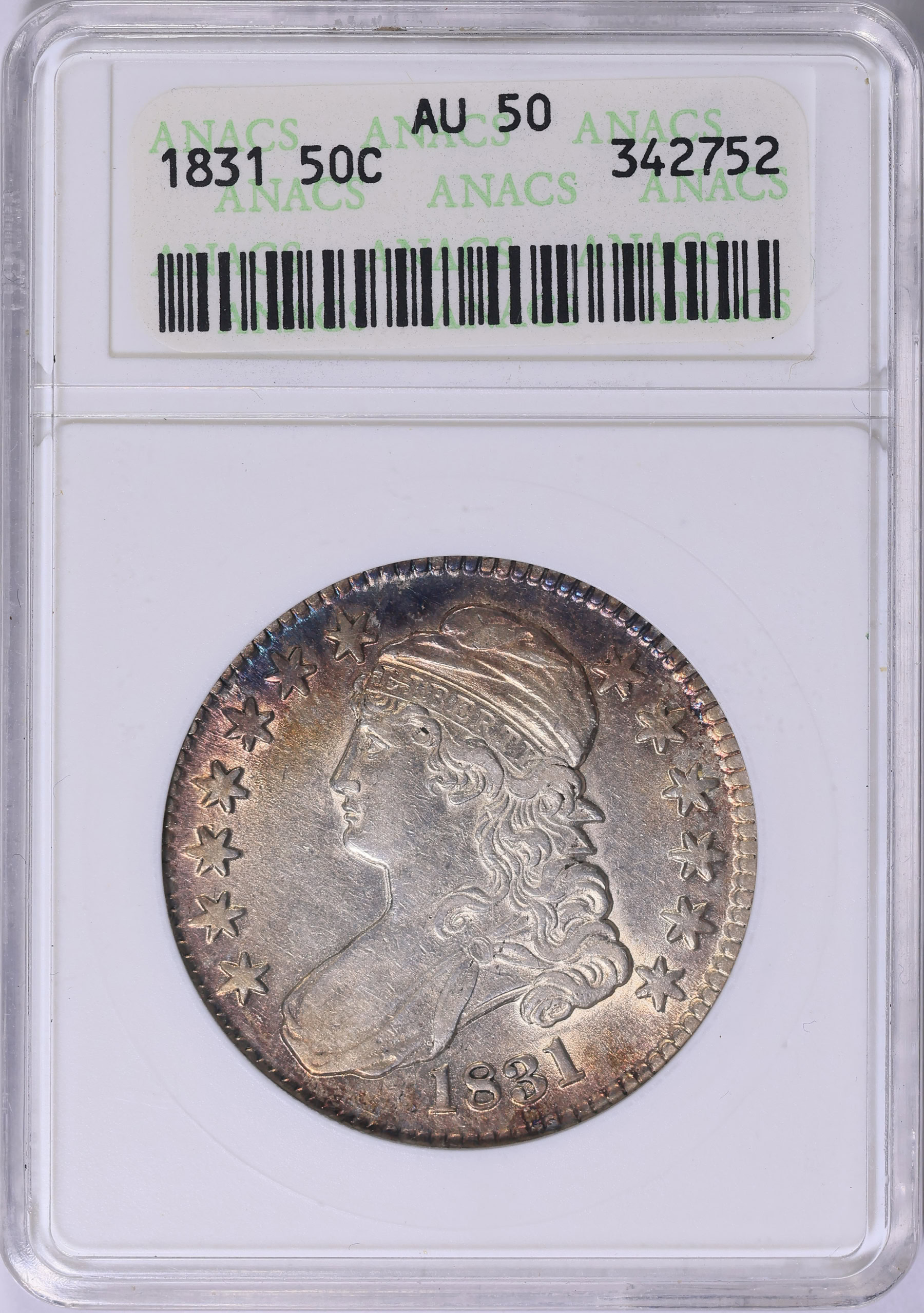 1831 Capped Bust Half Dollar ANACS AU-50 OH (Toned) (Item 1822319) | GreatCollections Coin Auctions