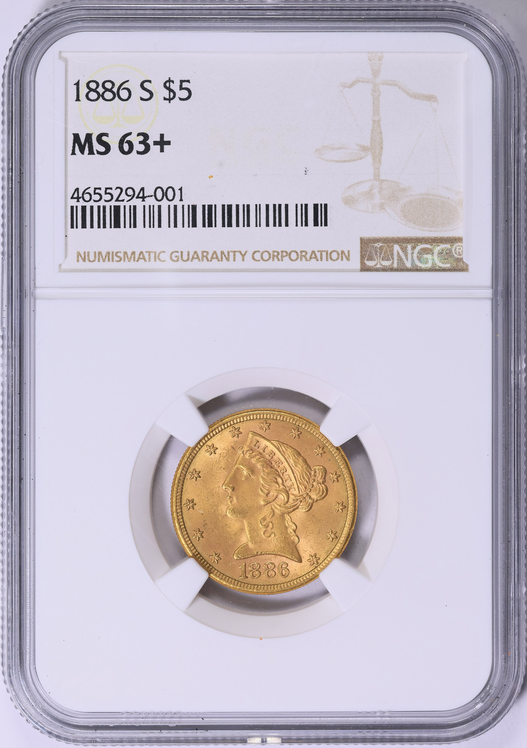 1886-S Liberty Gold Half Eagle NGC MS-63+ (Item 1822393 ...