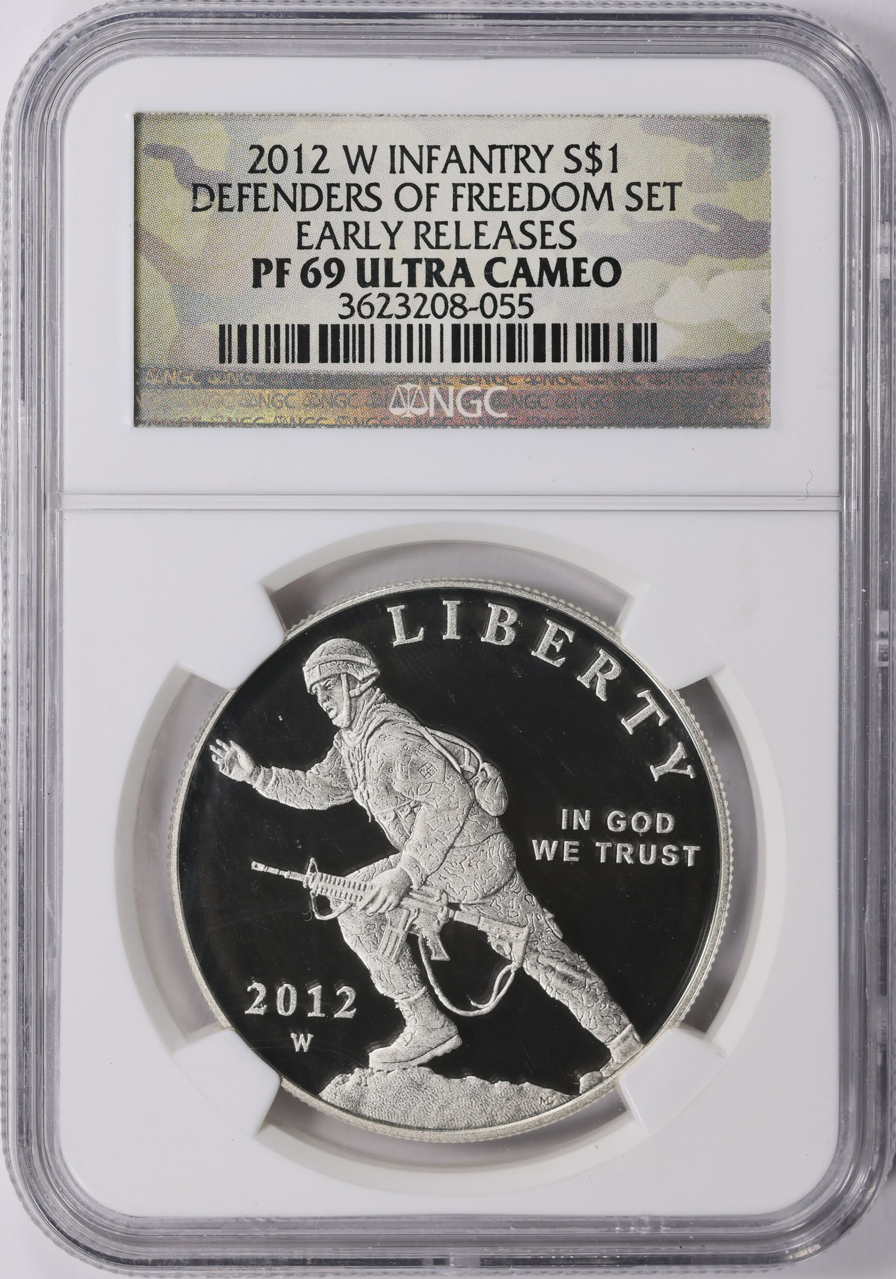2012-W Infantry Silver Dollar Early Releases NGC Proof-69 UC (Camo ...