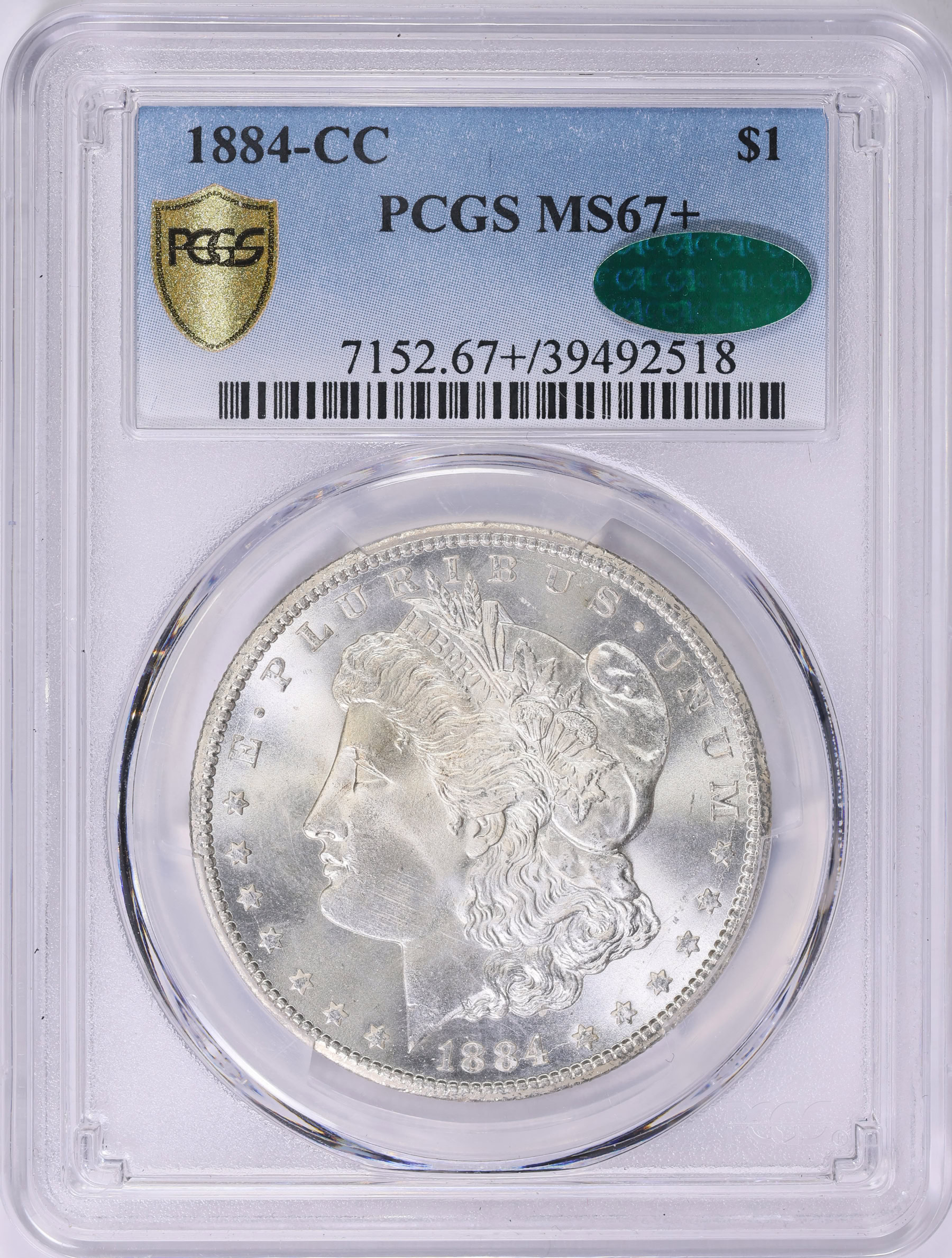 1884-CC Morgan Silver Dollar PCGS MS-67+ (CAC Green) (Item 1822434) | GreatCollections Coin Auctions