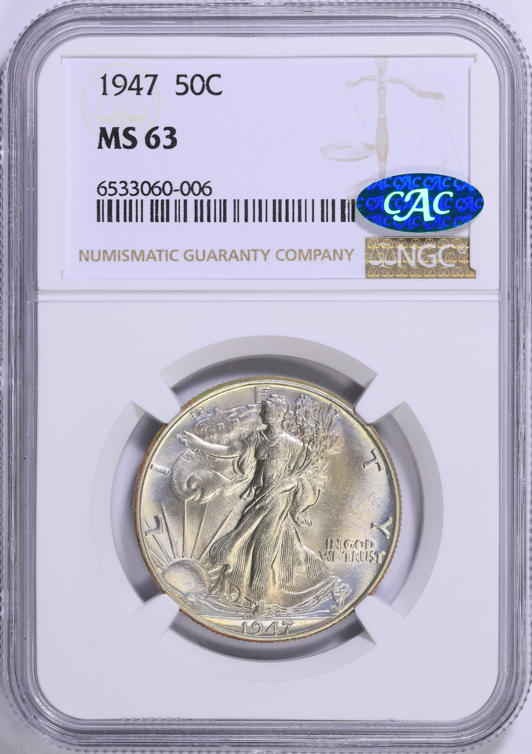 1947 Walking Liberty Half Dollar NGC MS-63 (CAC Green) (Toned) (Item 1822455) | GreatCollections ...