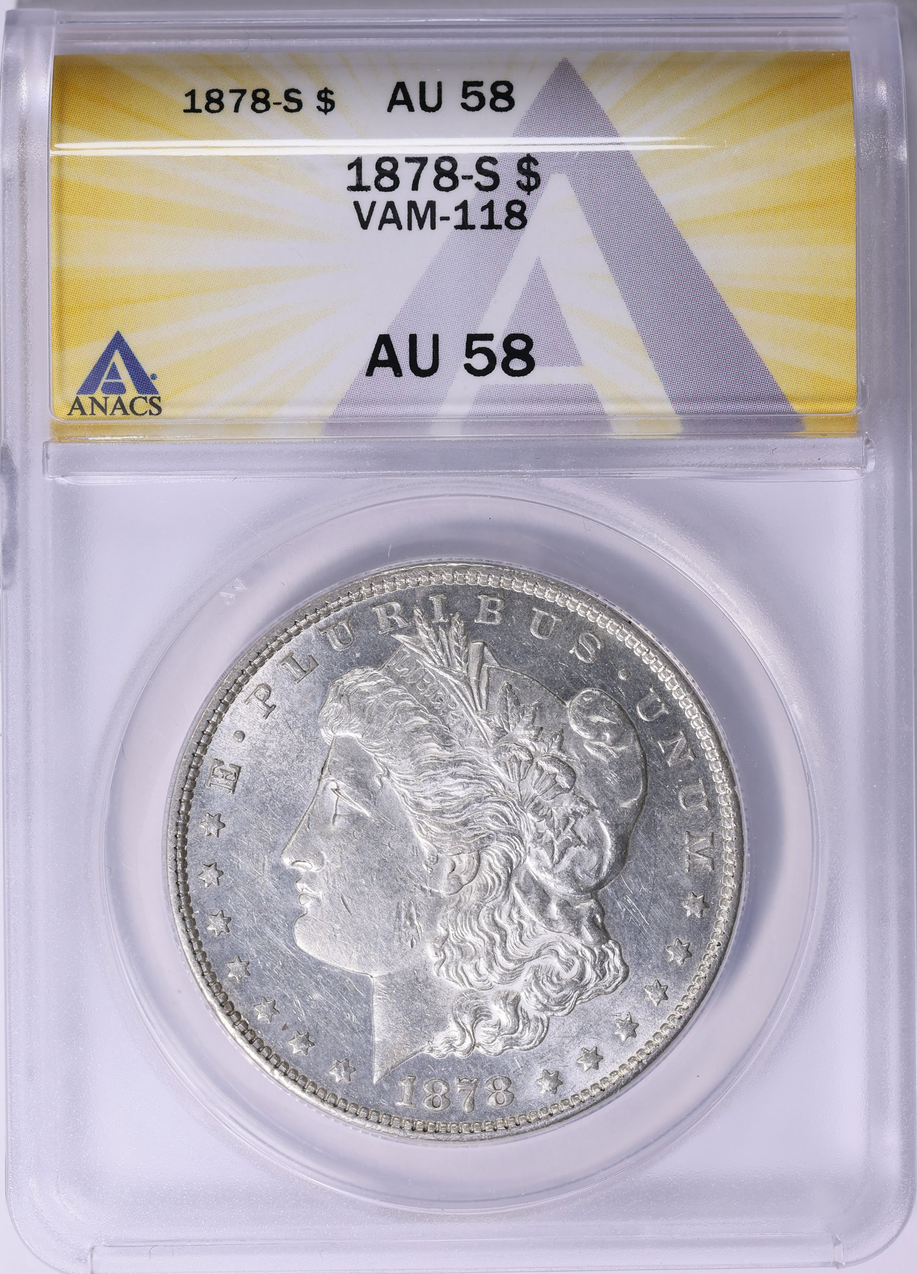 1878-S Morgan Silver Dollar VAM-118 ANACS AU-58 | ANACS Cert #7707635 ...