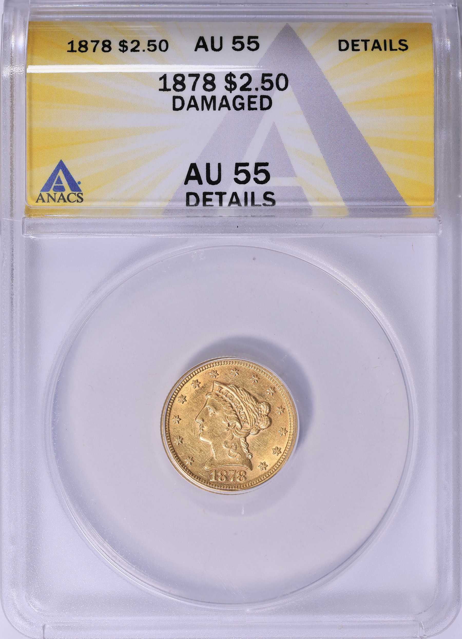 1878 Liberty Gold Quarter Eagle ANACS AU-55 Details (Item 1822472) | GreatCollections Coin Auctions